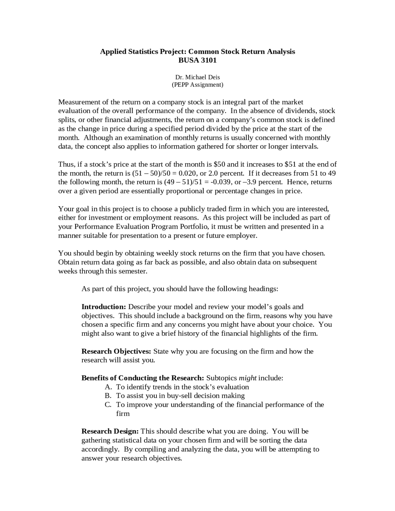 Applied Statistics Project: Common Stock Return Analysis | BUSA 3101 ...