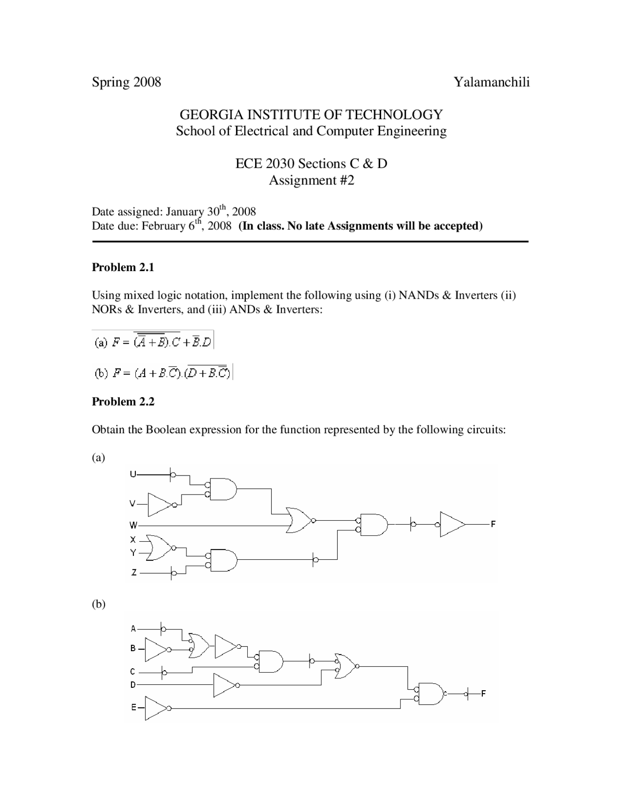 Practice Assignment 2 - Introduction to Computer Engineering | ECE 2030 - Docsity