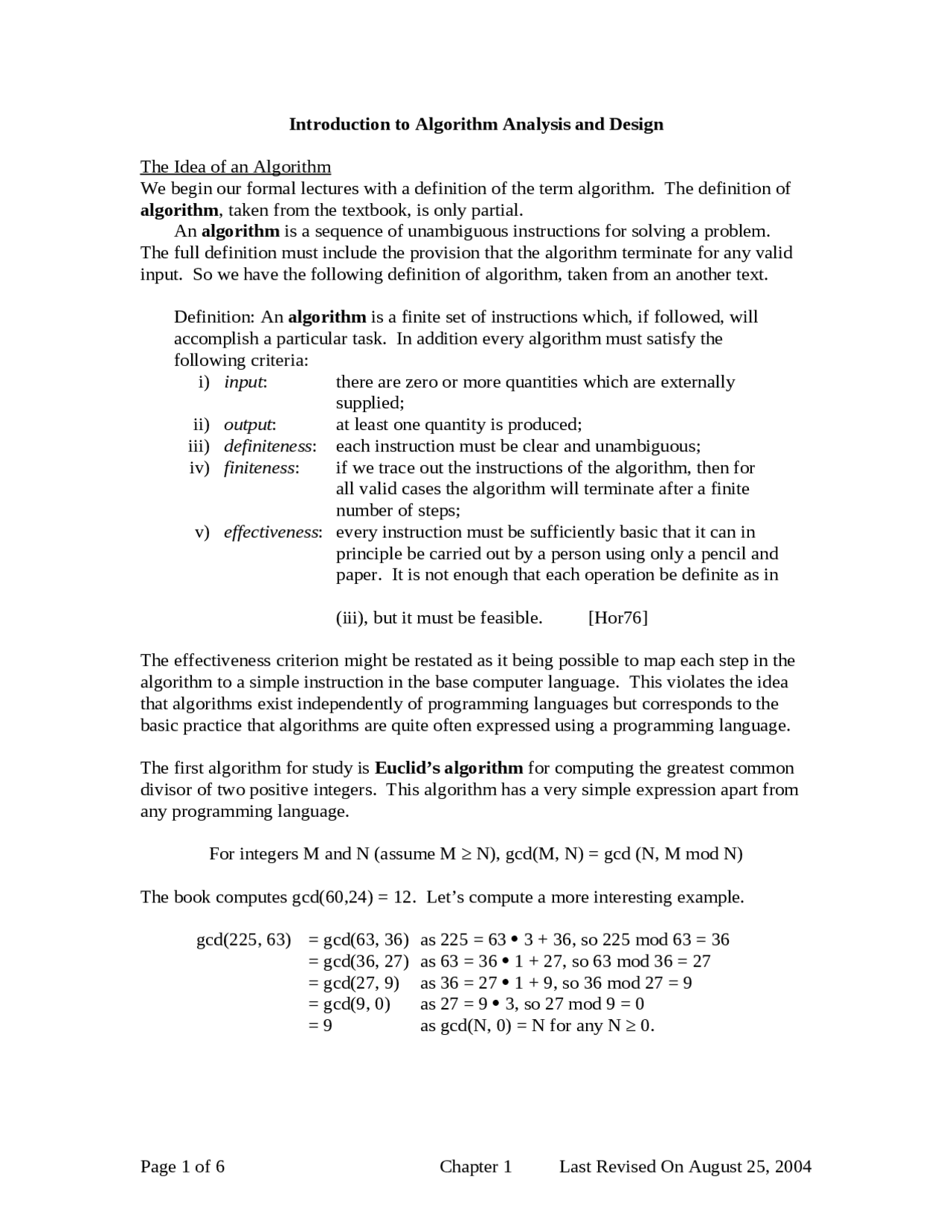 Introduction To Algorithm Analysis And Design Notes Cpsc 5115g