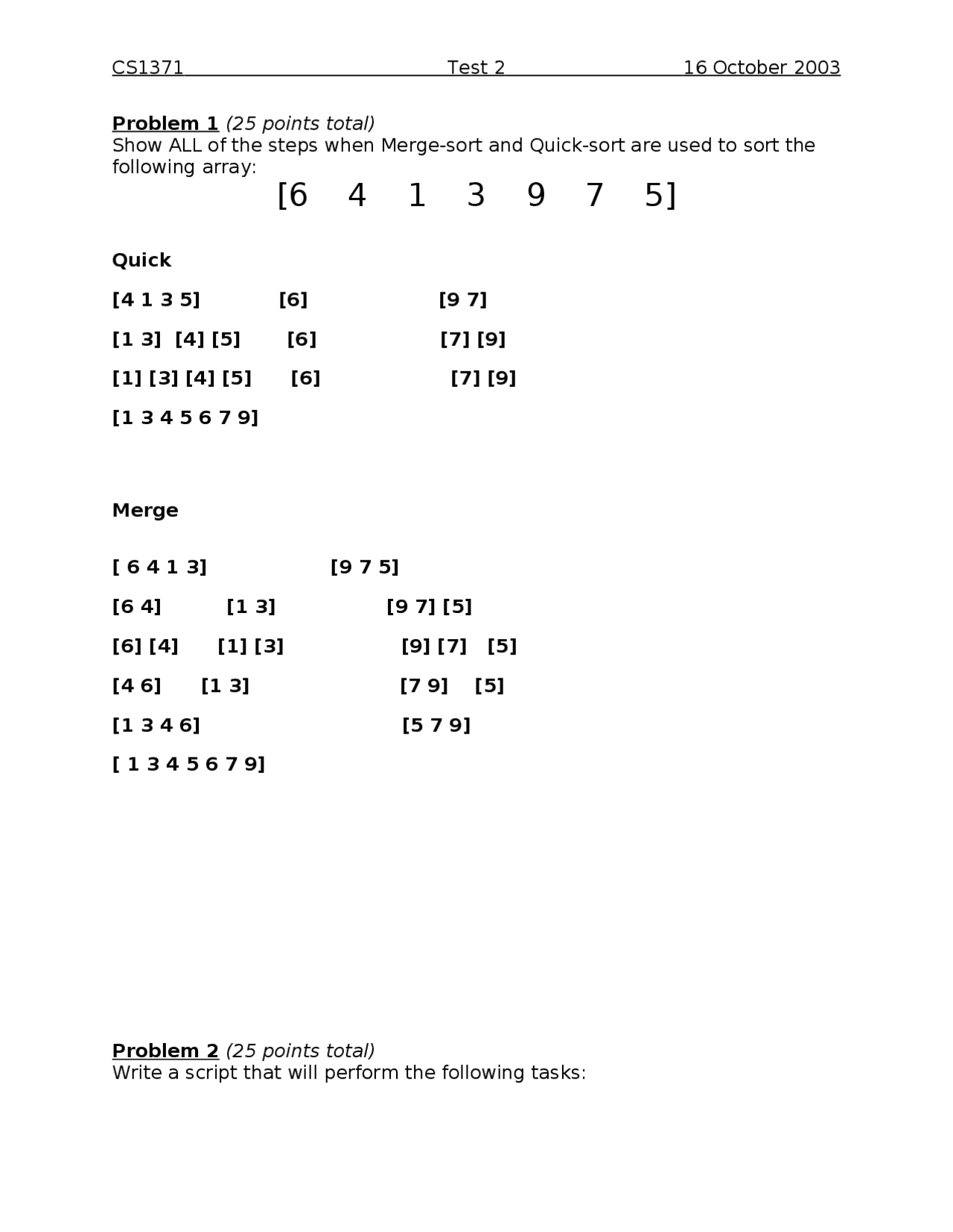 Practice Problems For Test 2 Computing For Engineers Cs 1371 Docsity