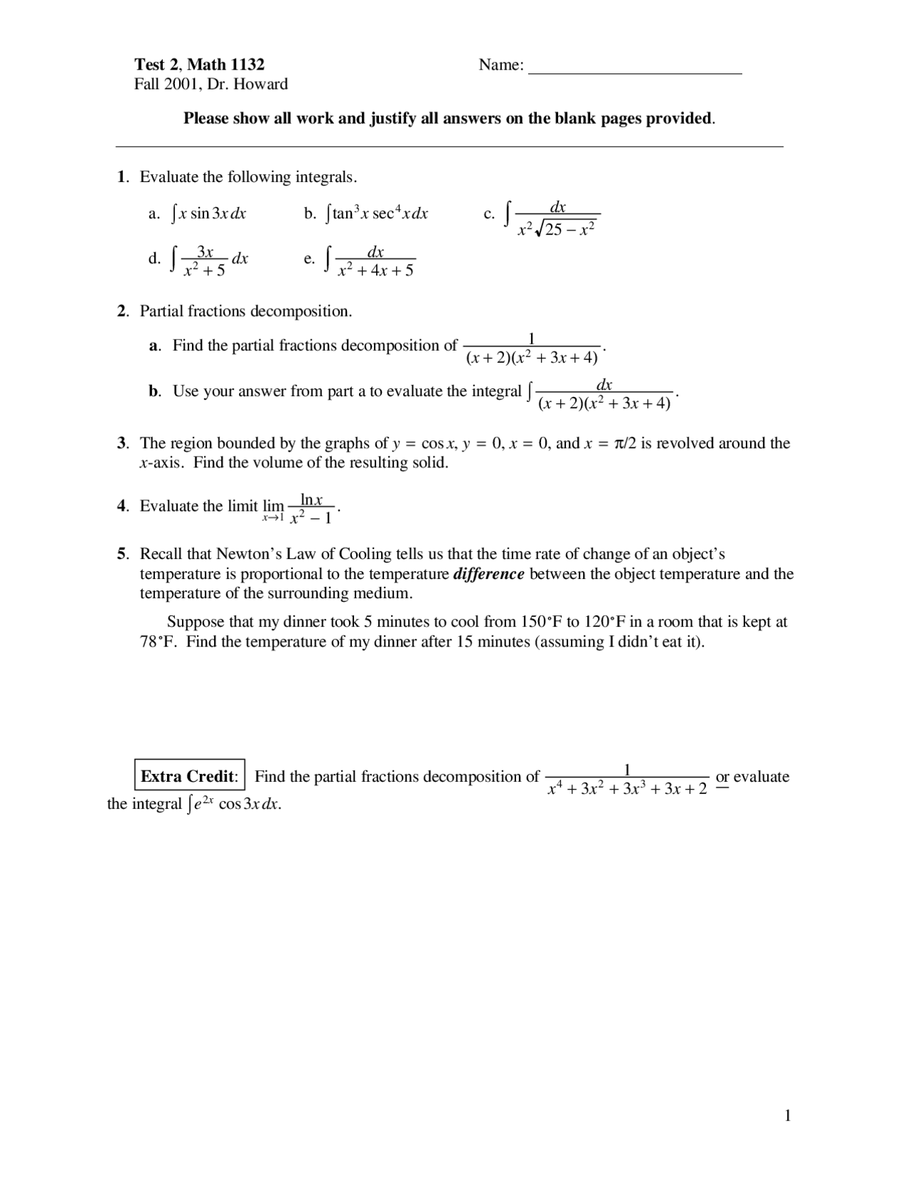 5 Problems On Partial Fraction Decomposition Exam 2 Math 1132 Docsity