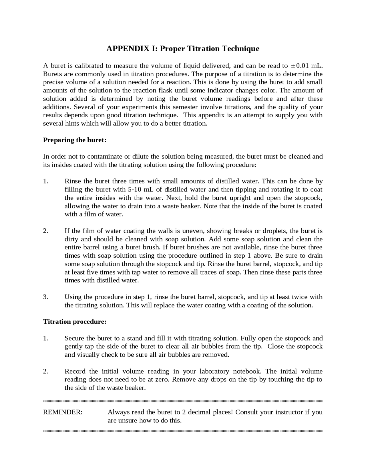 Principles of Chemistry Lab I - Appendix I: Proper Titration Technique ...
