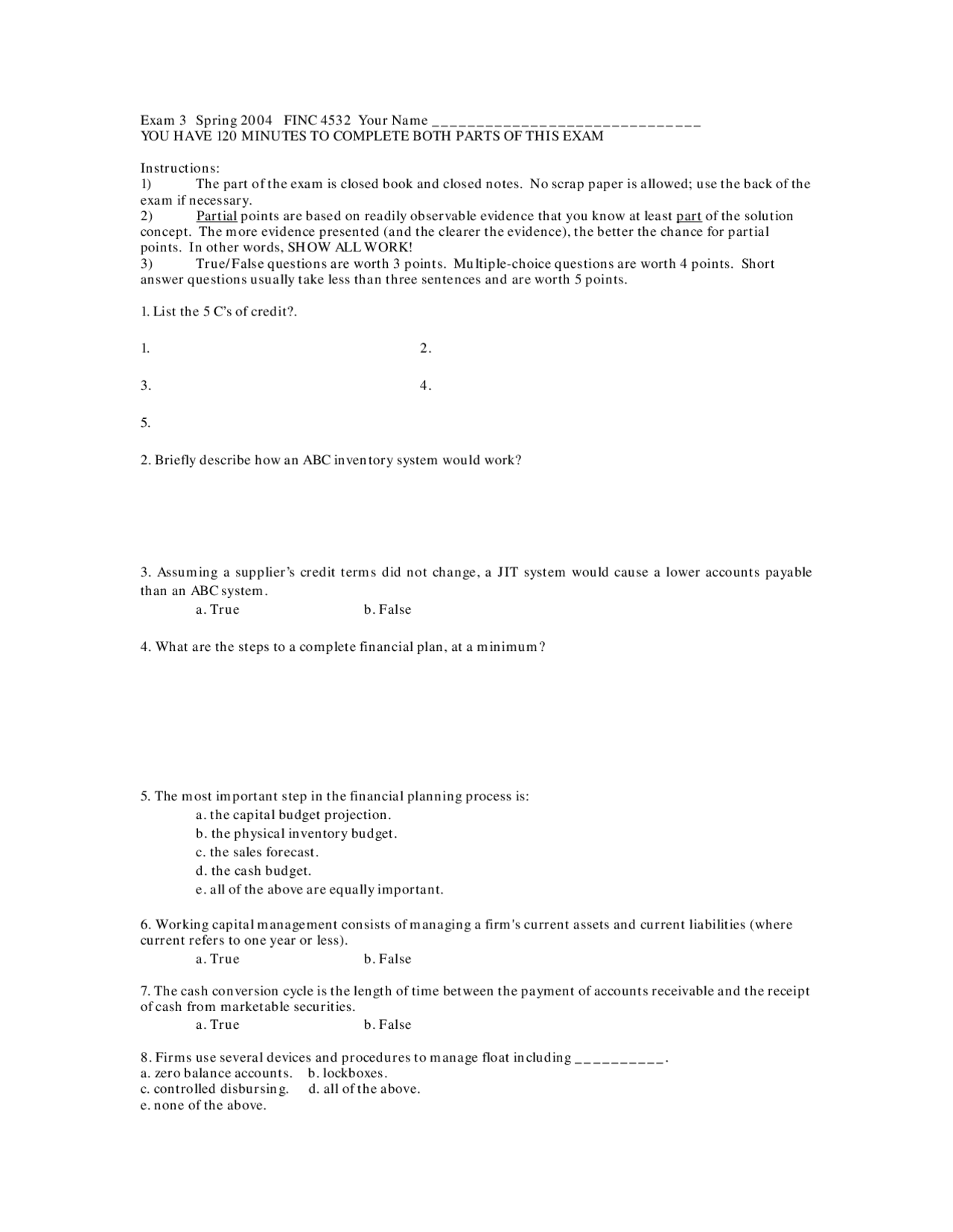 Exam 3 For Problems In Corporate Finance Finc 4532 Docsity