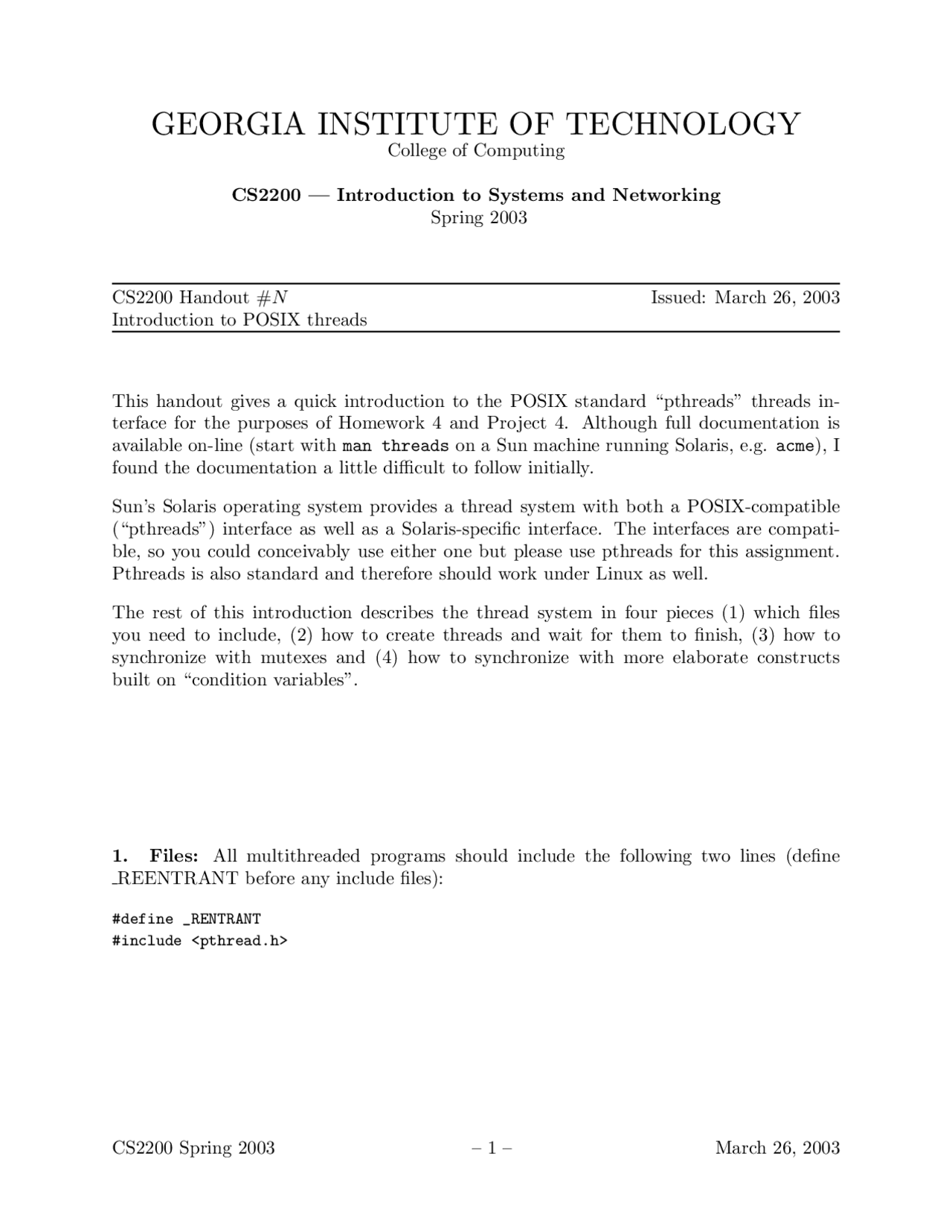 Introduction To Systems And Networking Lecture Handout Cs 2200