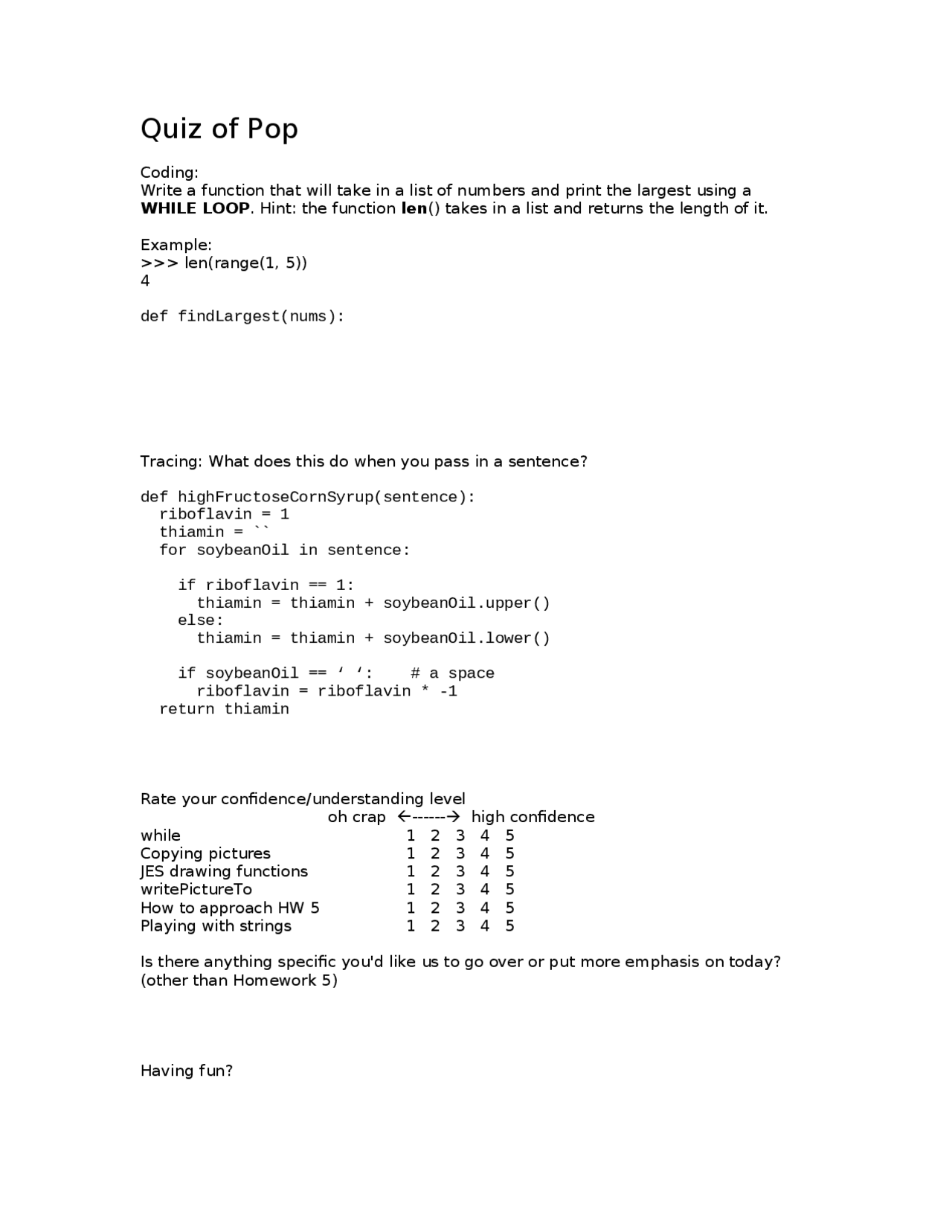 Quiz Of Pop Introduction To Media Computation Cs 1315 Docsity 