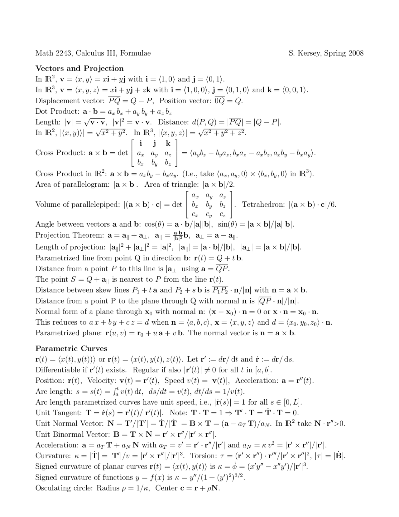 Vectors and Projection, Parametric Curves - Calculus III | MATH 2243 ...