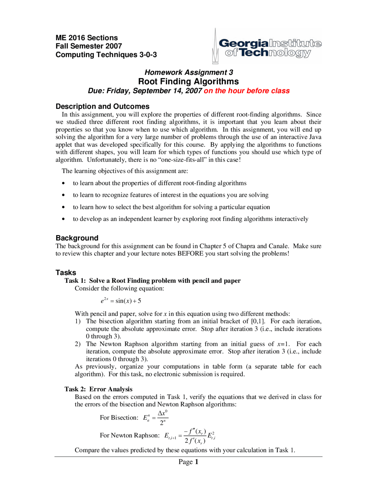 Assignment 3 Root Finding Algorithms Computing Techniques Me 2016