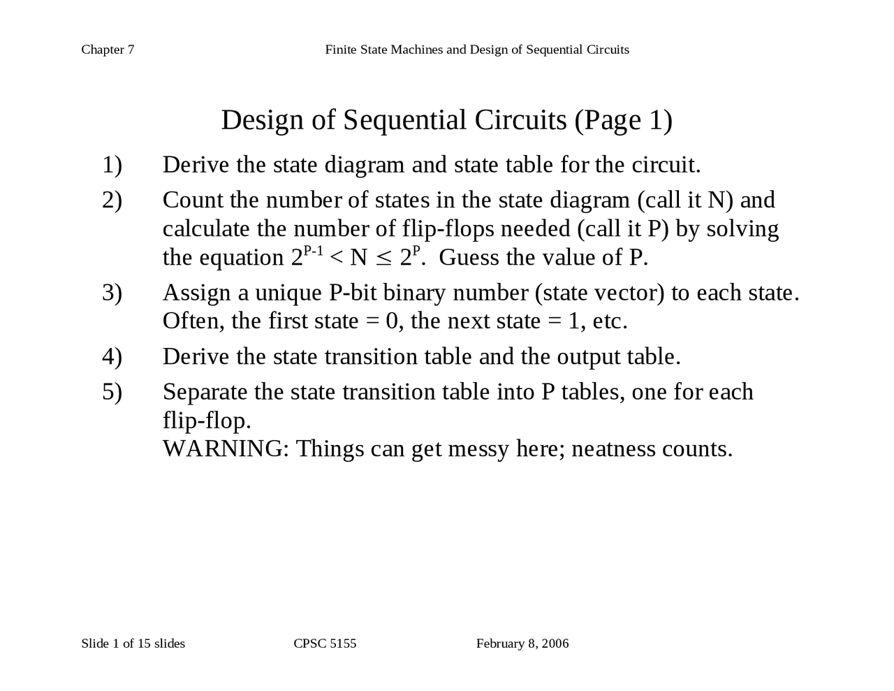 Finite State Machines and Design of Sequential Circuits | CPSC 5155U - Docsity