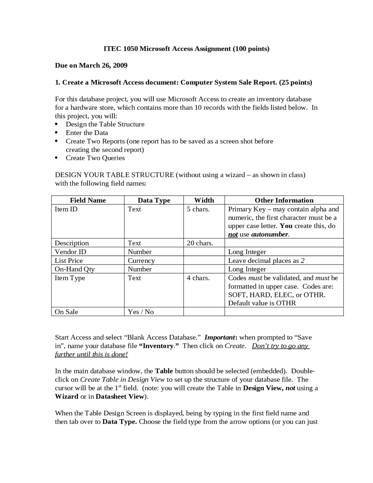 Microsoft Access Introduction To Computer Concepts And Application Itec 1050 Docsity