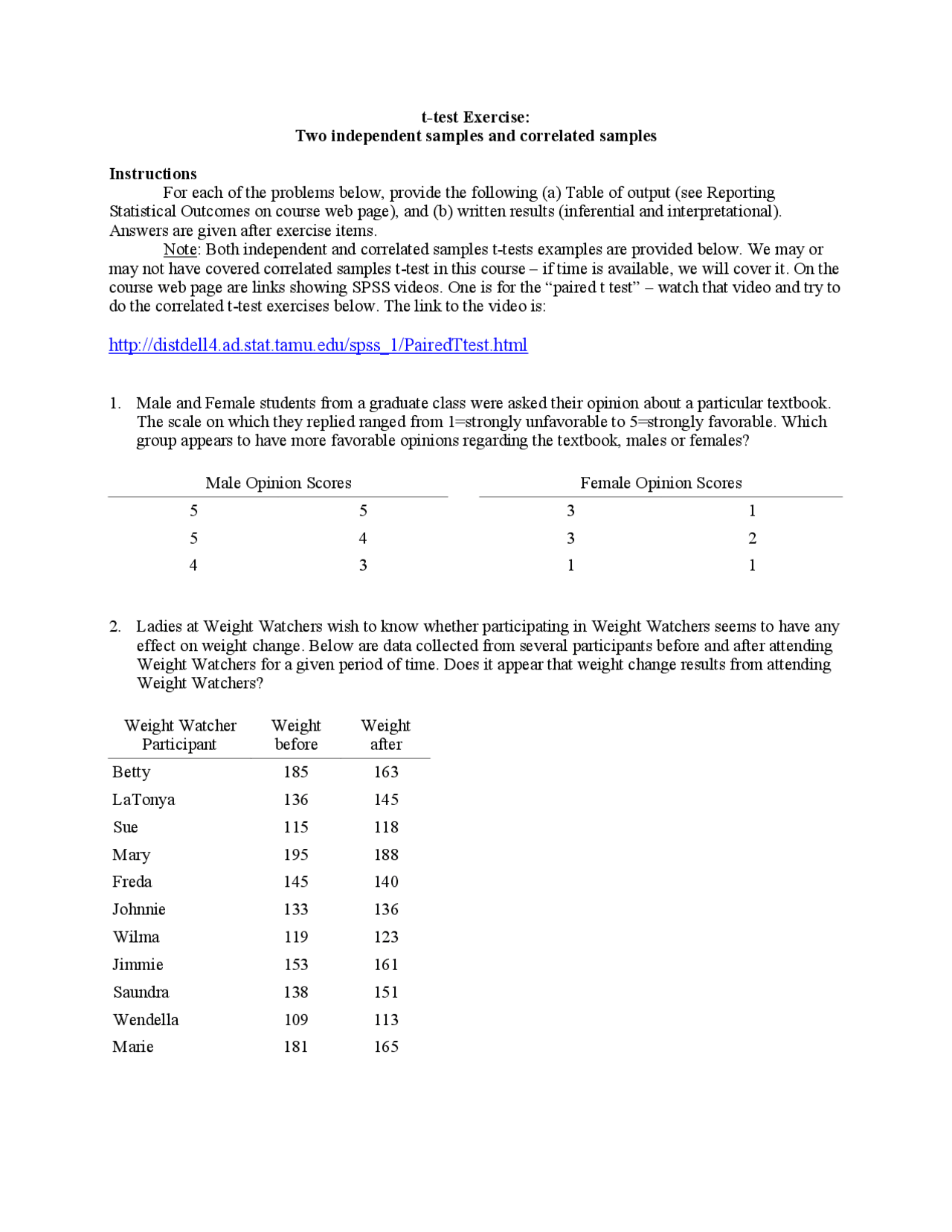 T Test Exercise Two Independent Samples And Correlated Samples Edur