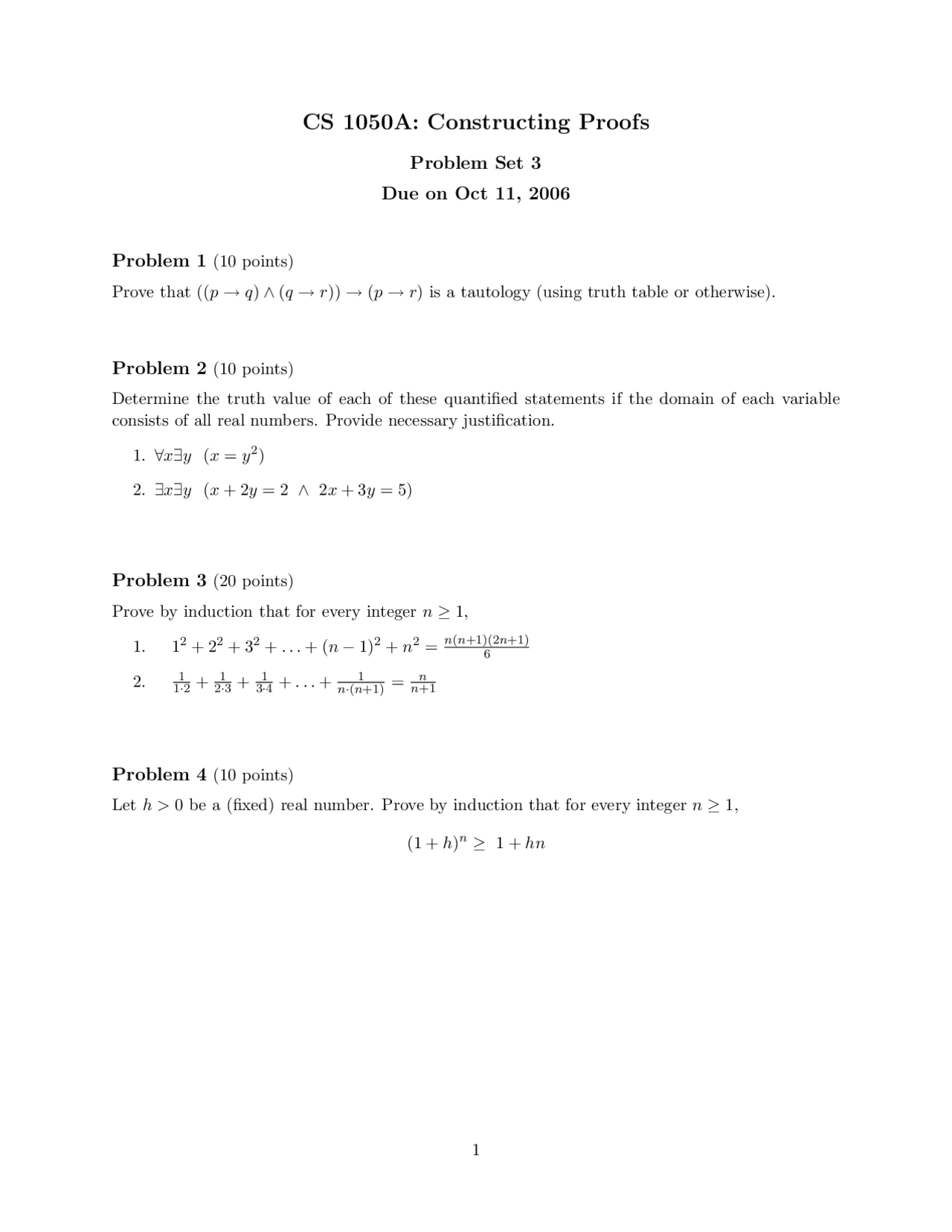 7 Problems On Constructing Proofs Problem Set 3 Cs 1050 Docsity