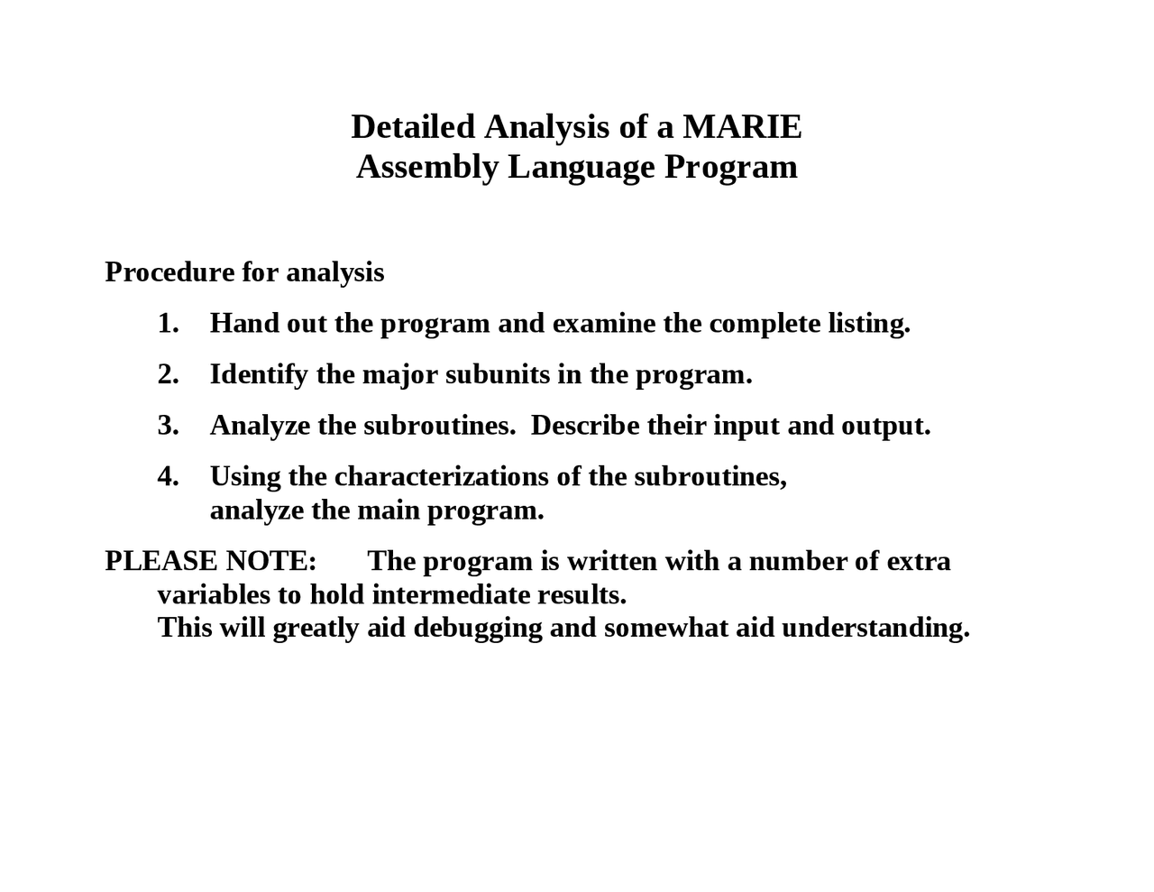 Detailed Analysis Of A Marie Assembly Language Program Cpsc 2105