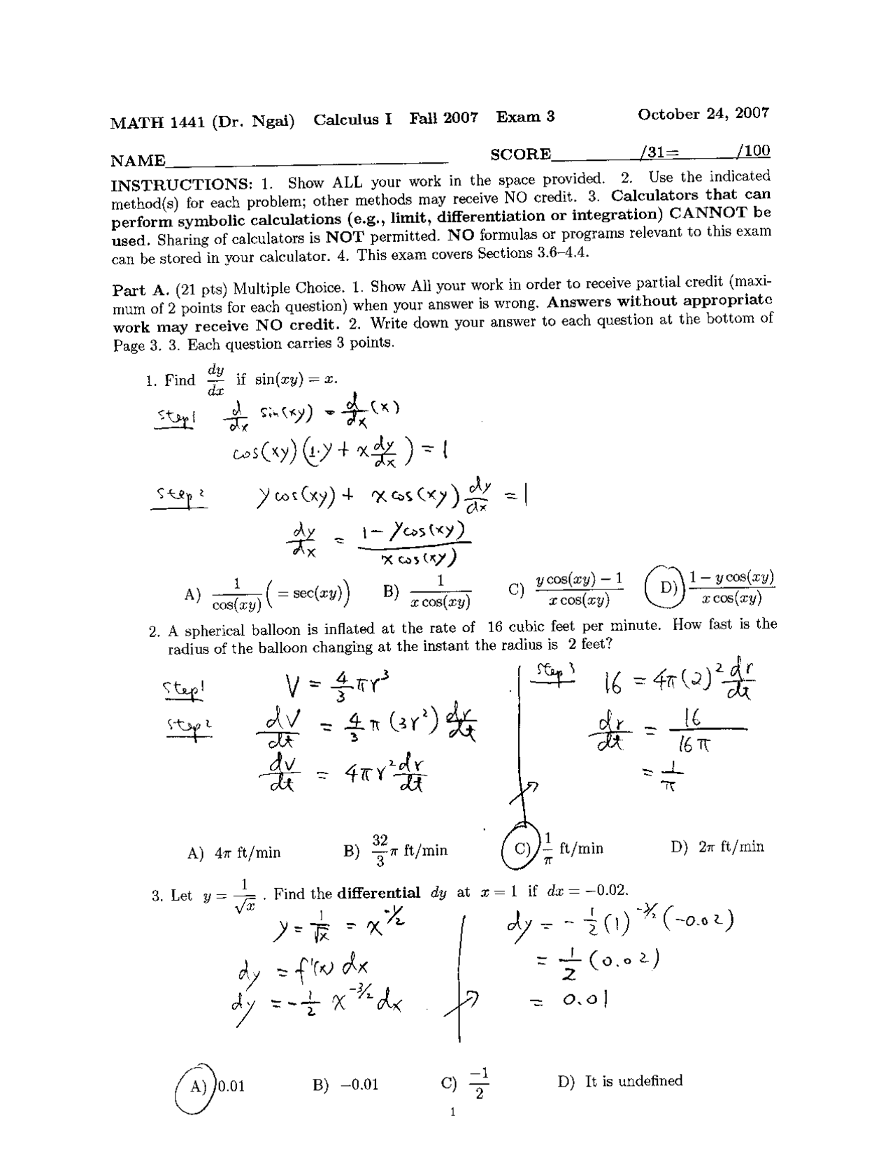 9 Solved Problems On Mean Value Theorem Exam 3 Math 1441 Docsity