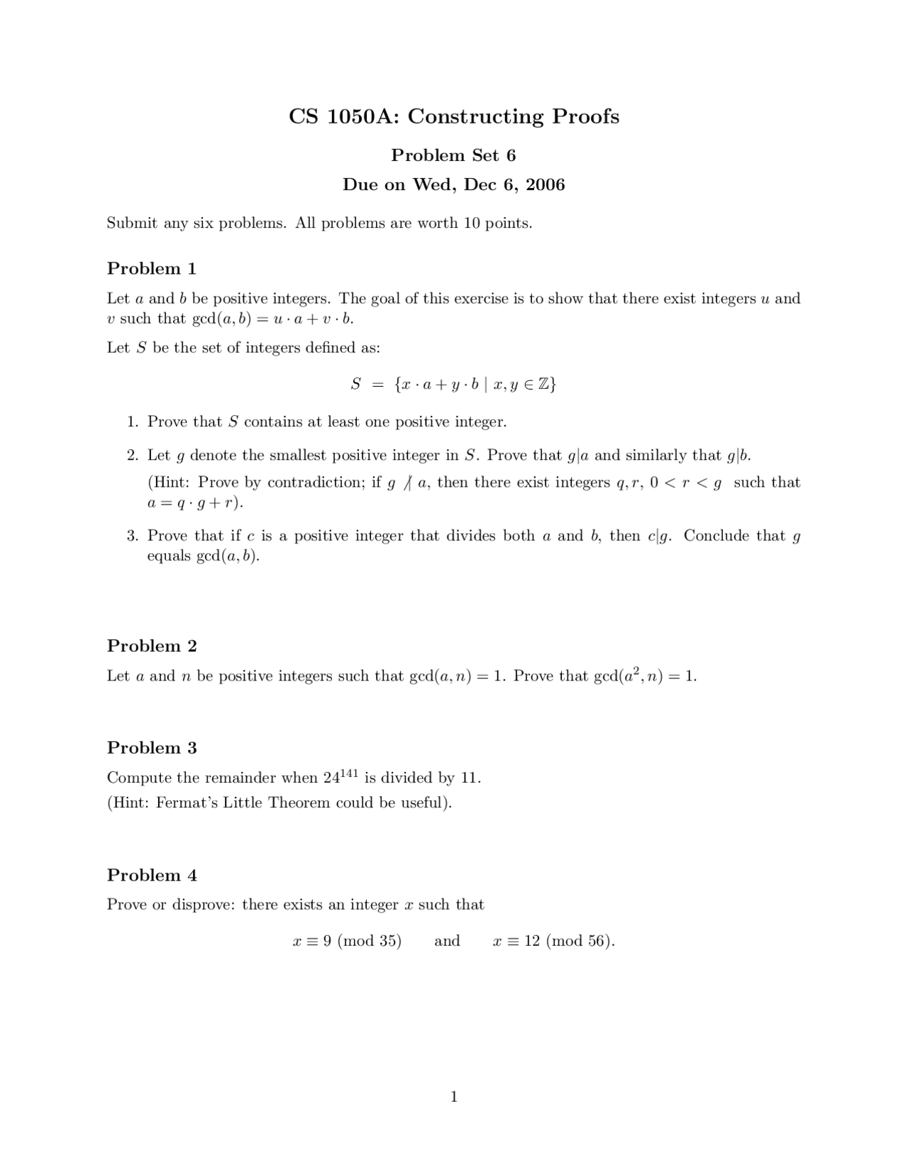 Assignment 6 For Constructing Proofs Cs 1050 Assignments Computer Science Docsity