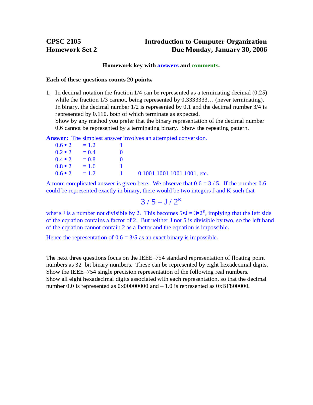 Solved Homework Set 2 Questions Computer Organization Cpsc 2105 Docsity