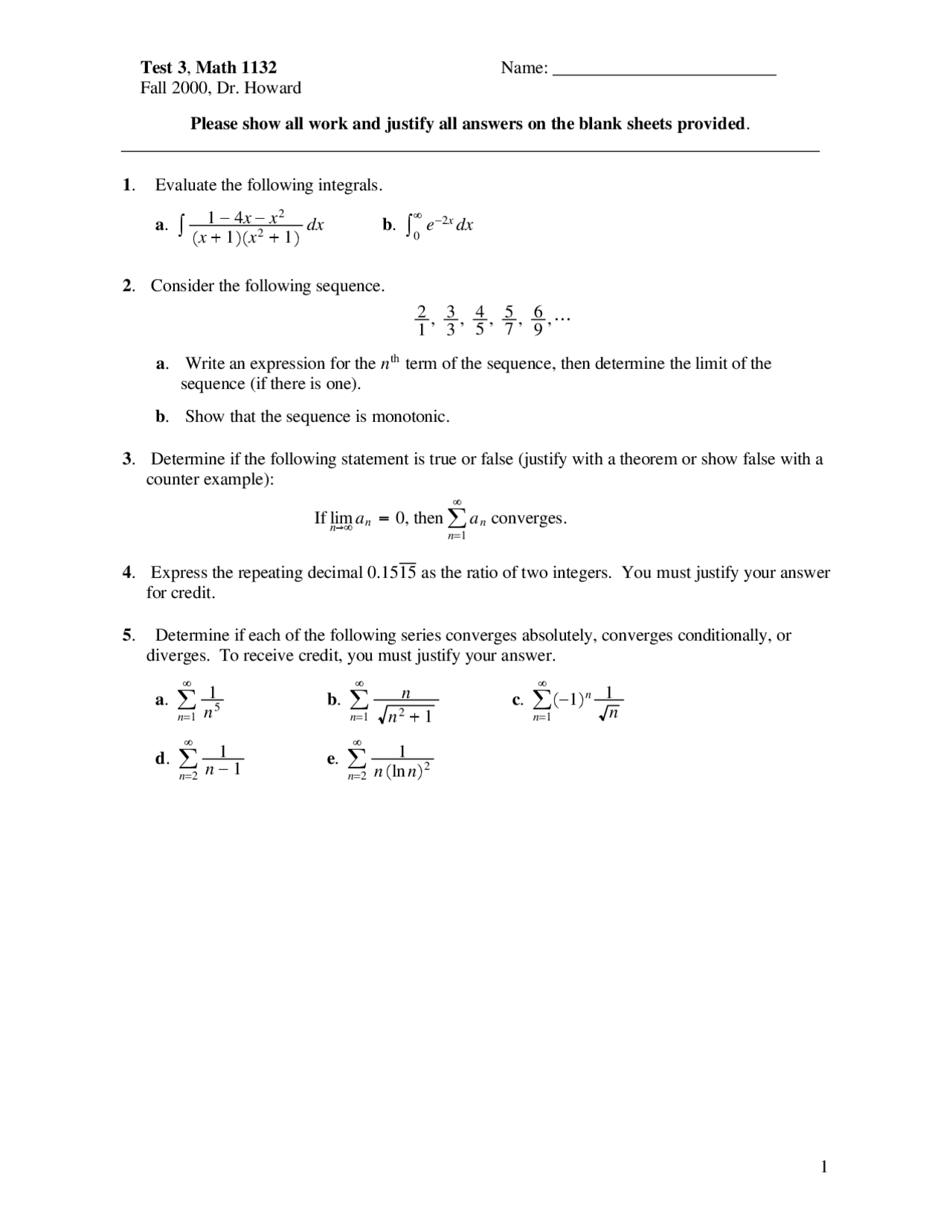 5 Questions To Find The Sequence Exam 3 Math 1132 Docsity