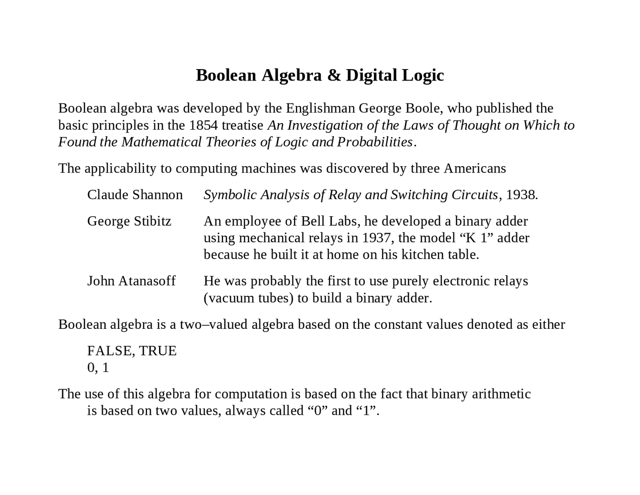 Boolean Algebra And Digital Logic Lecture Notes Cpsc 5155u Docsity