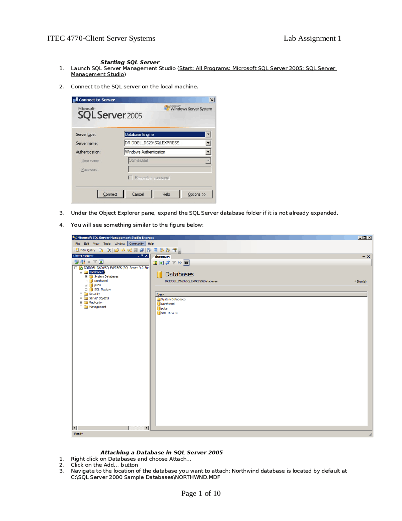 Lab Assignment 1 For Client Server Systems Itec 4770 Docsity