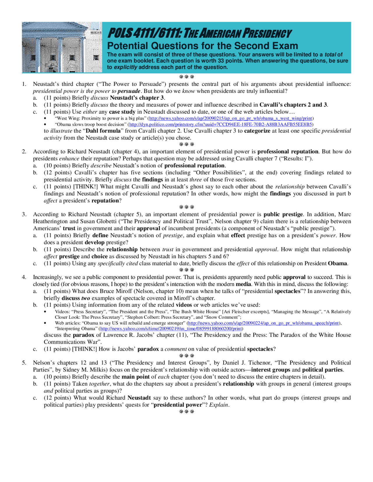 5 Questions on The American Presidency in Politics - Examination | POLS ...