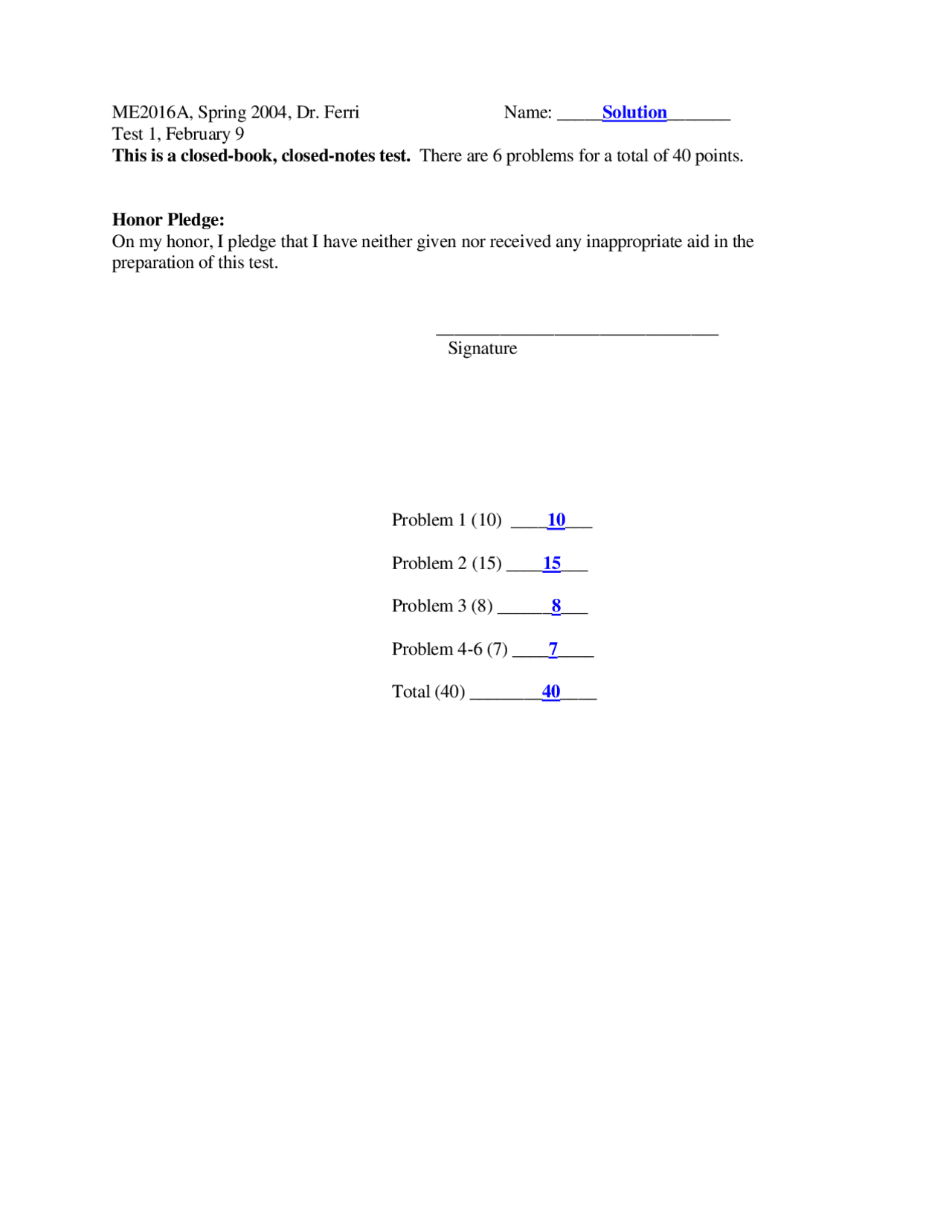 Test 1 Solutions For Computing Techniques Me 2016 Docsity