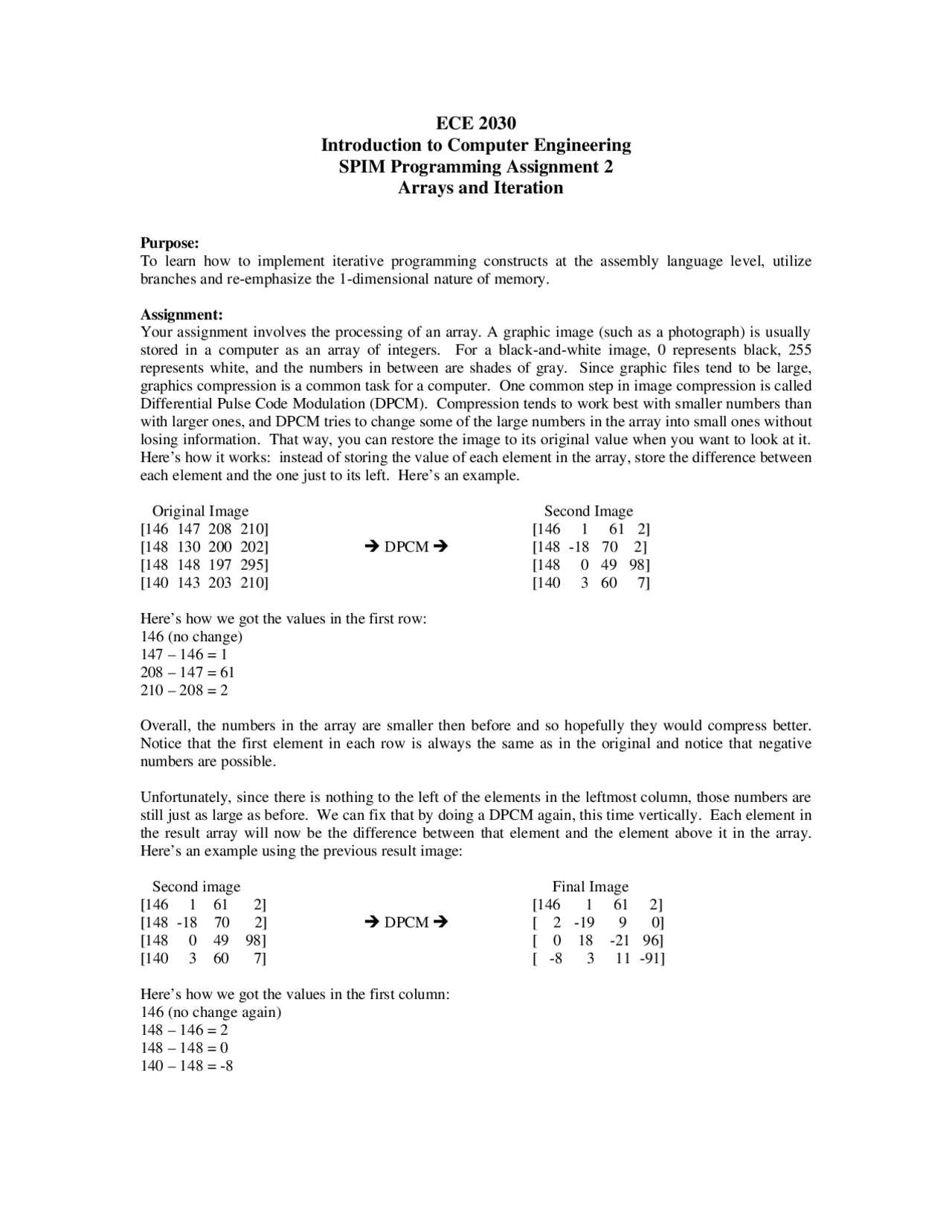 SPIM Programming Assignment 2 Arrays and Iteration | ECE 2030 - Docsity