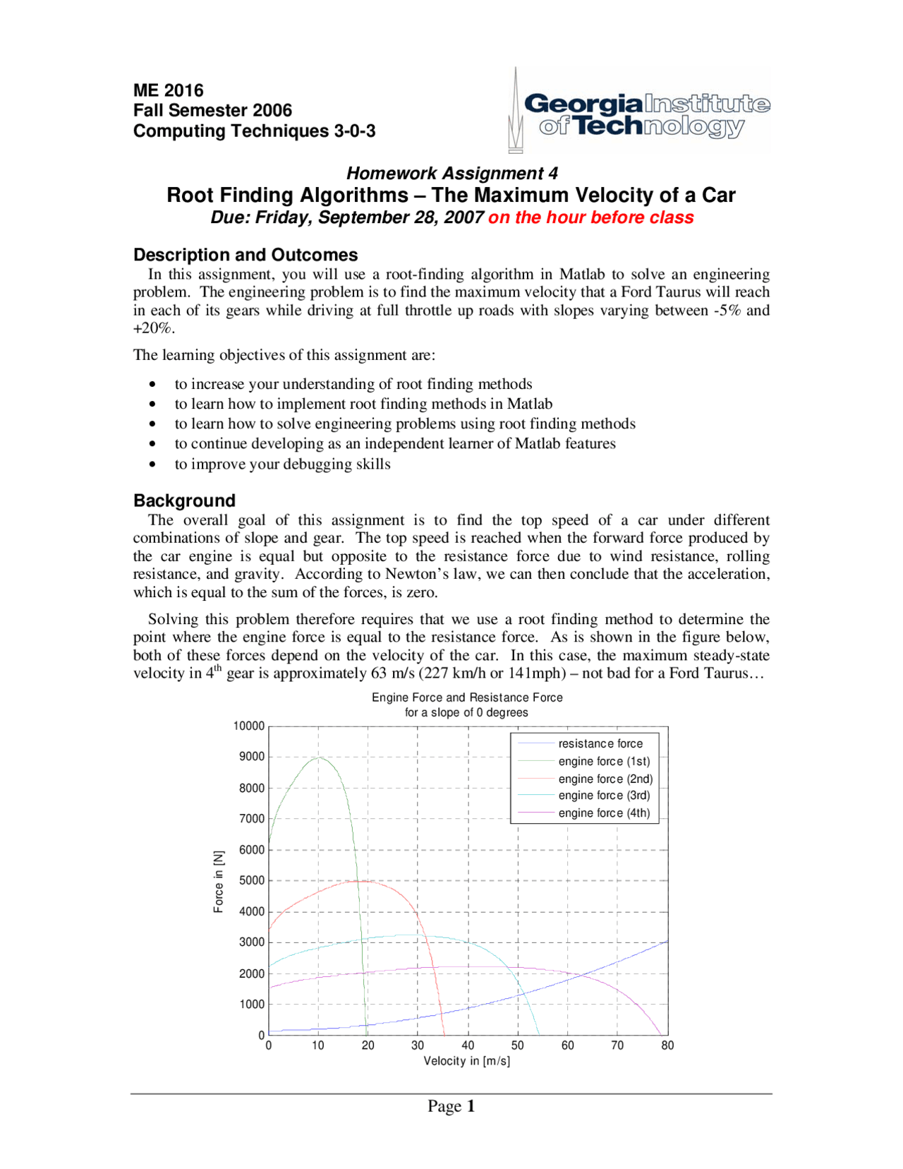 Root Finding Algorithms-The Maximum Velocity of Car - Assignment | ME 2016 - Docsity