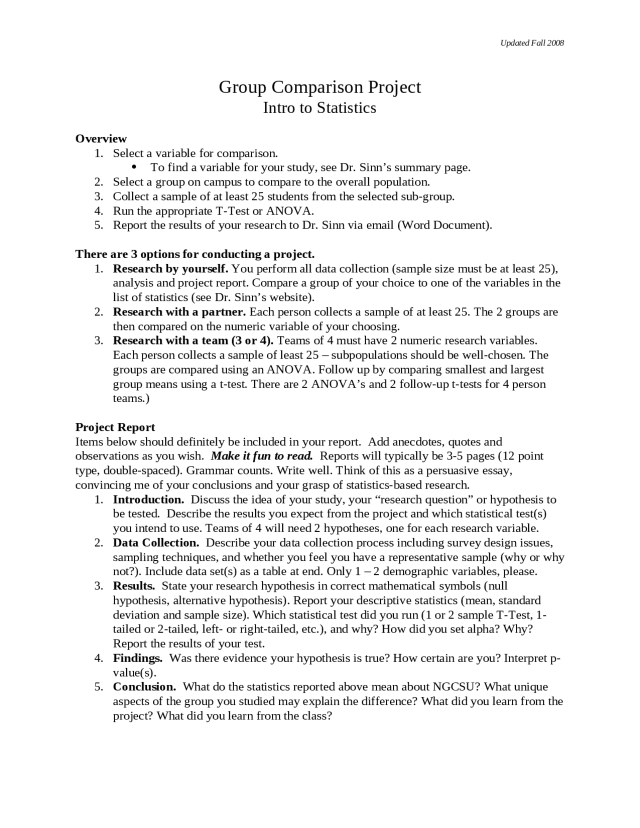 Group Comparisons in Statistics - Project | MATH 2400 - Docsity
