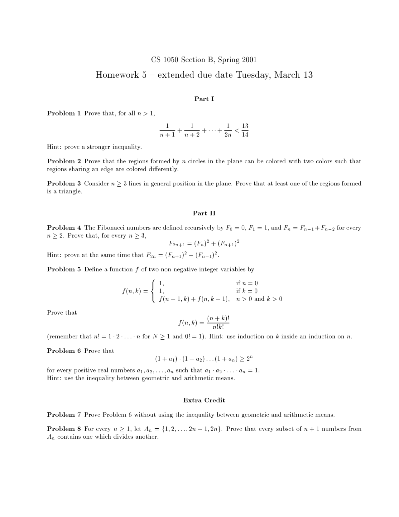 Homework 5 With 8 Problems On Constructing Proofs Cs 1050 Docsity