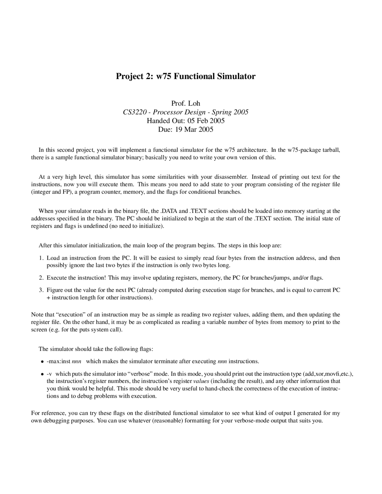 Project 2 - Function Simulator - Processor Design | CS 3220 - Docsity