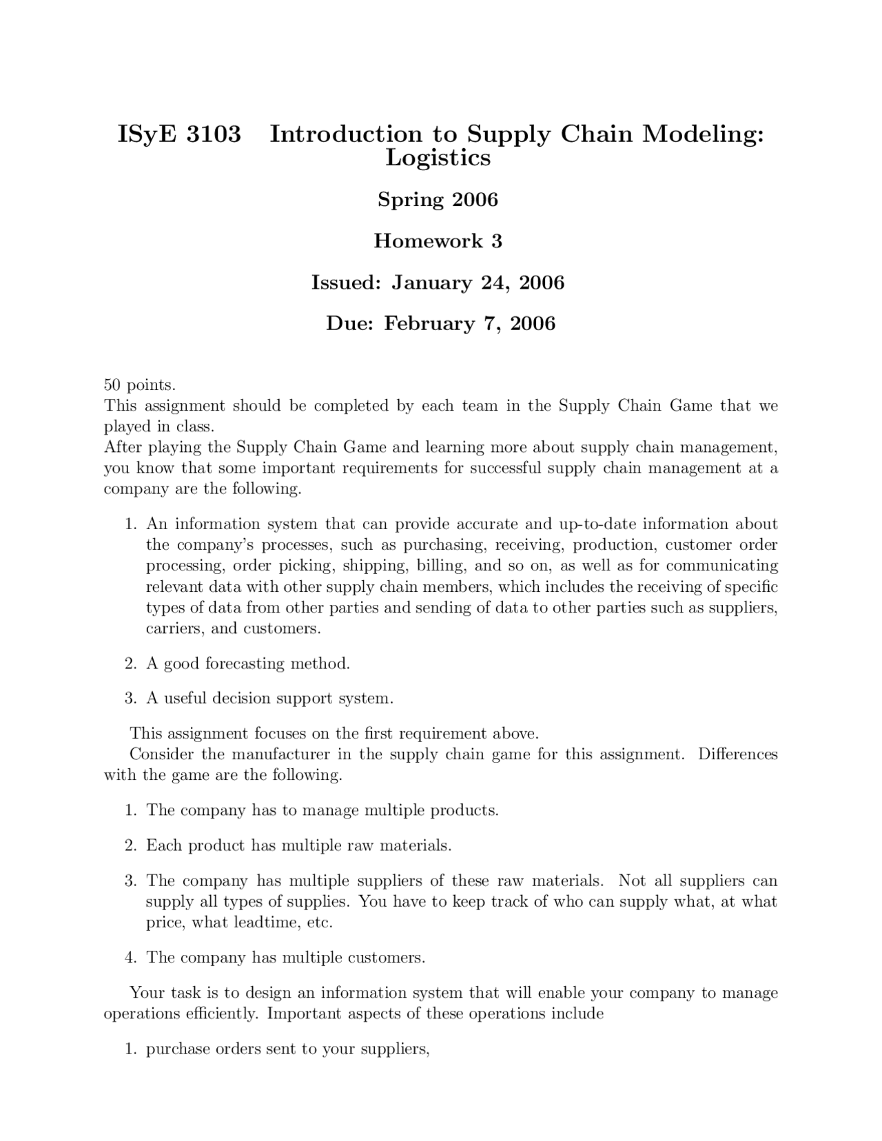 Practice Assignment 3 Supply Chain Modeling Logistics Isye 3103