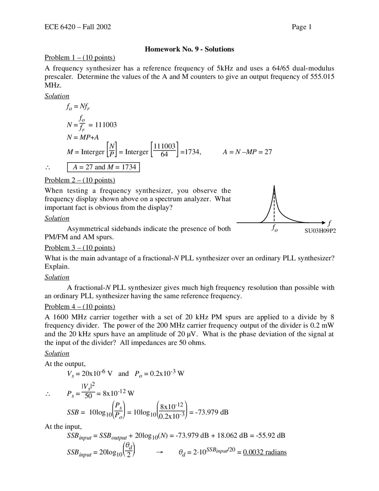 Homework No 9 Solutions Wireless Ic Design Ece 6420 Docsity