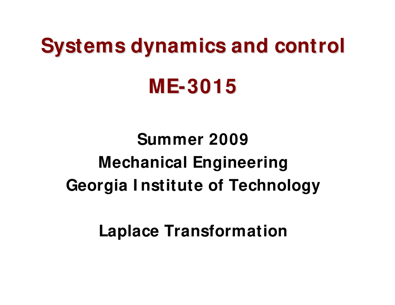 Laplace Transformation - Systems Dynamics and Control | ME 3015 - Docsity