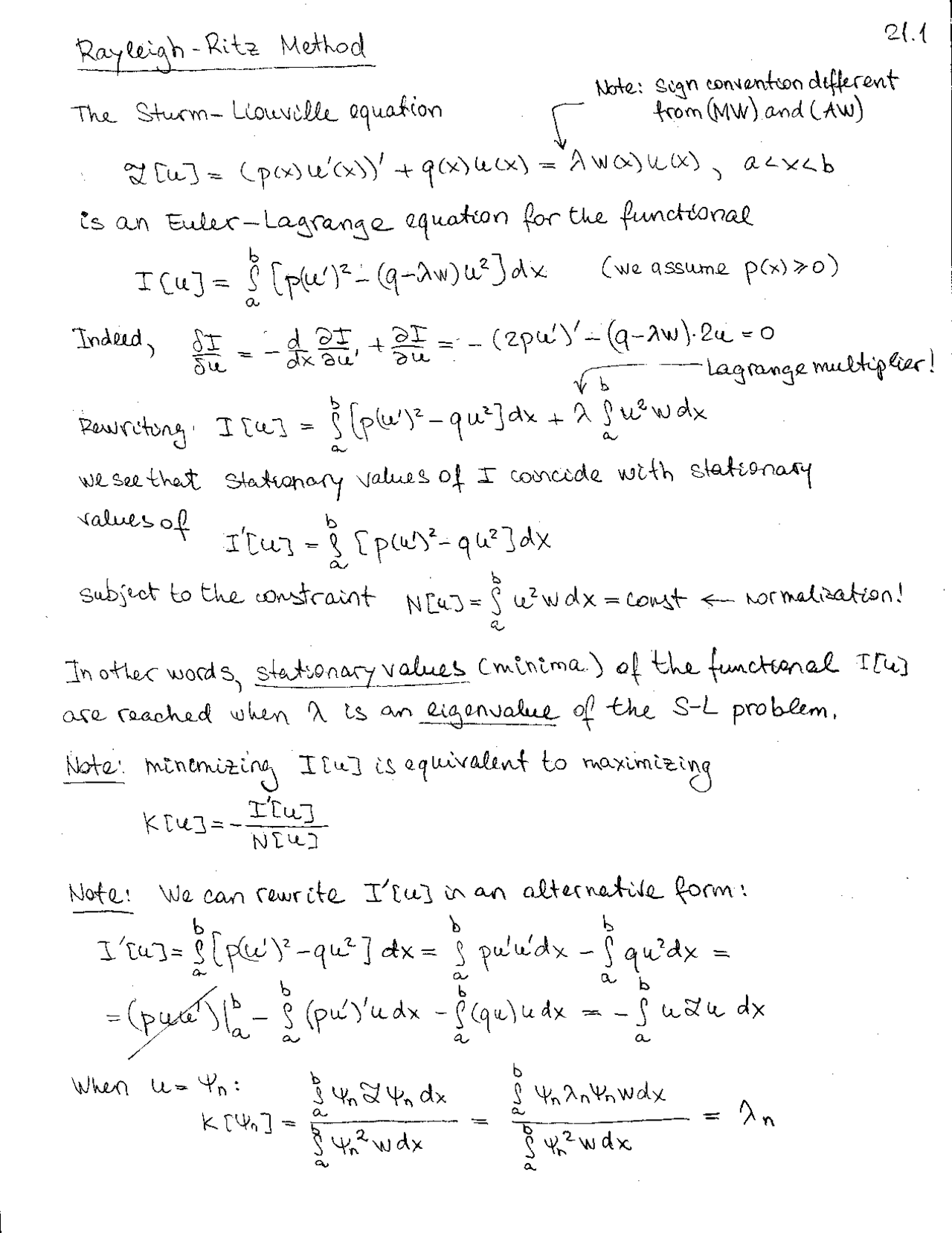 Mathematical Methods for Physics I - Rayleigh Ritz Method | PHYS 6124 - Docsity