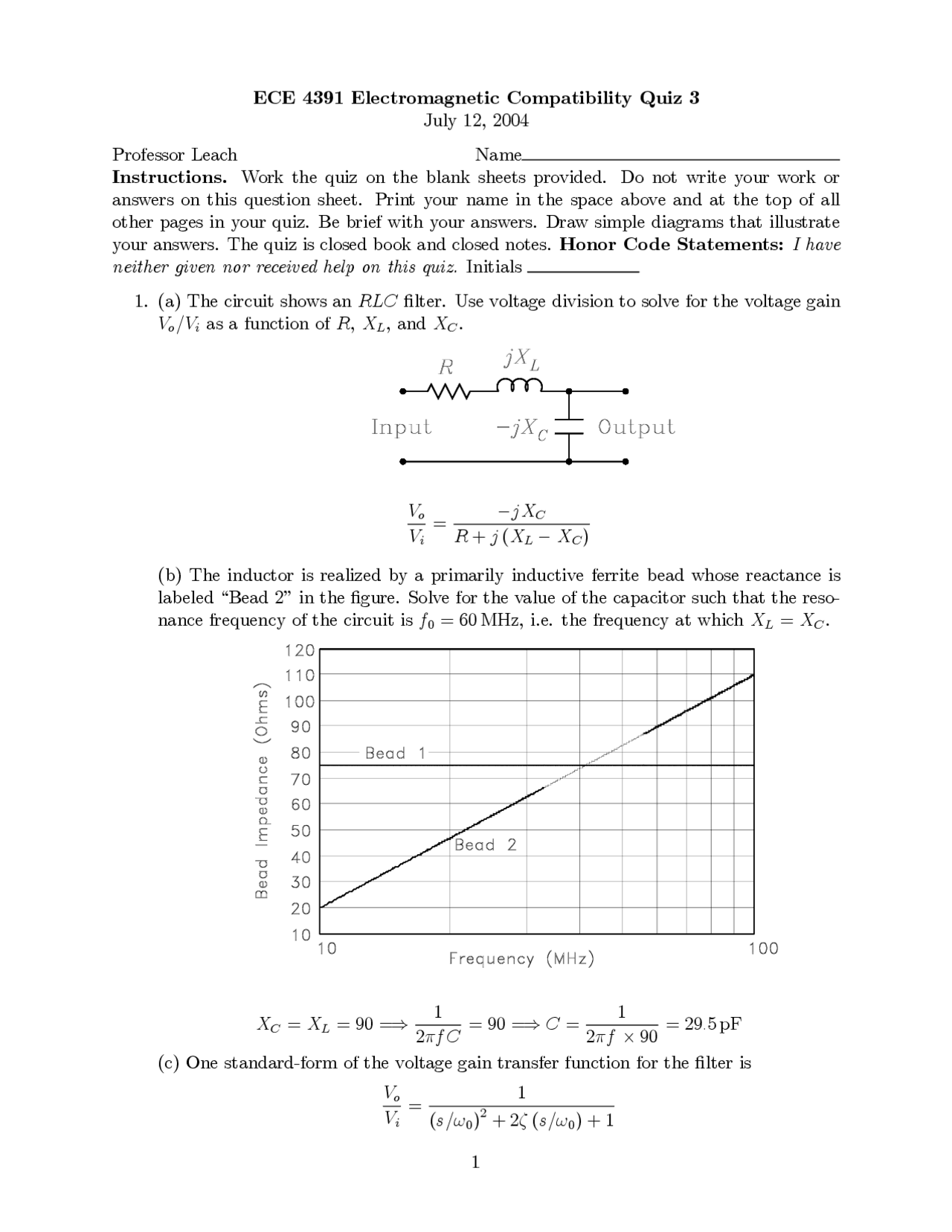 5 Problems On Electromagnetic Compatibility Quiz 3 Ece 4391 Docsity