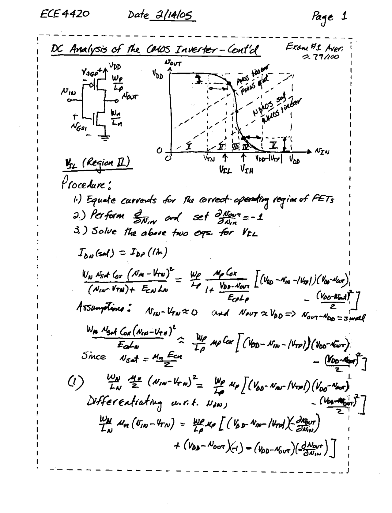 Dc Analysis Of The Cmos Inverter Exam 1 Lecture Notes Ece 4420