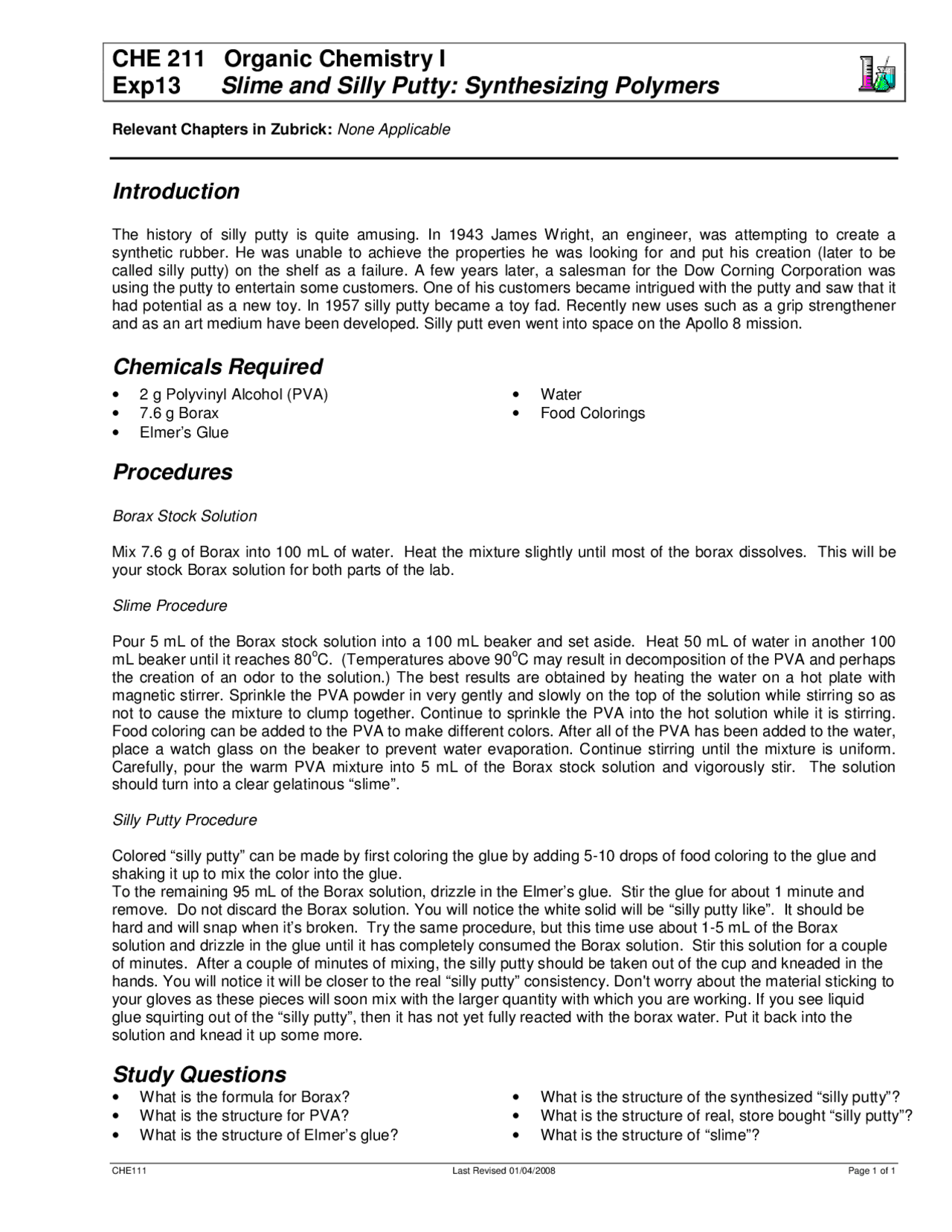 Experiment 13: Slime and Silly Putty: Synthesizing Polymers | CHE 211 ...
