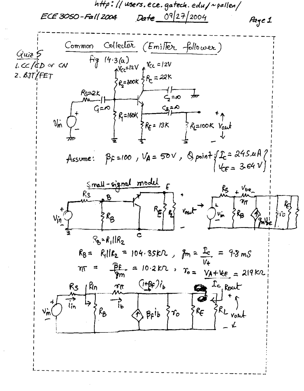 Common Collector Common Base Amplifier Lecture Handout Ece 3050
