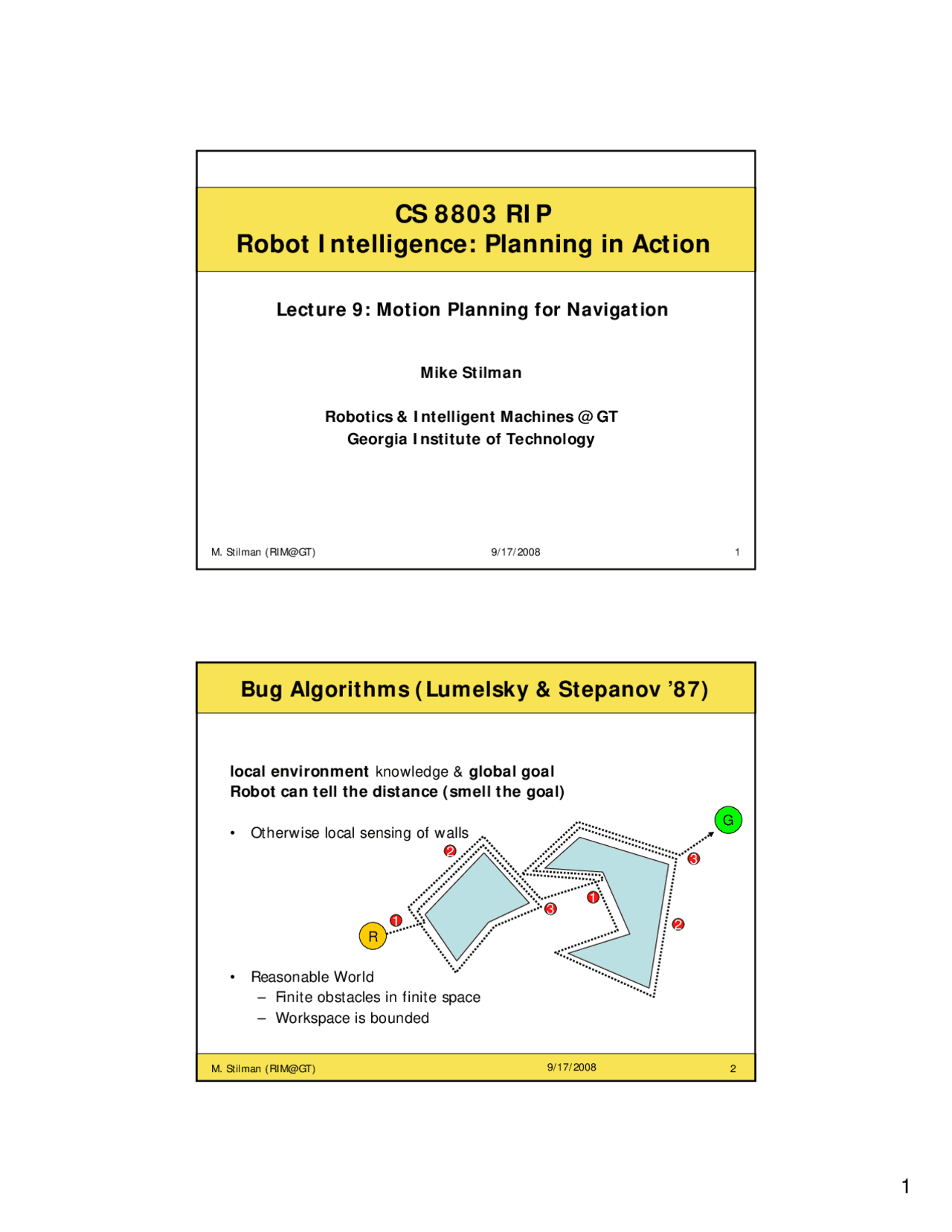 Robot Intelligence Planning In Action Lecture Slides Cs 8803 Docsity