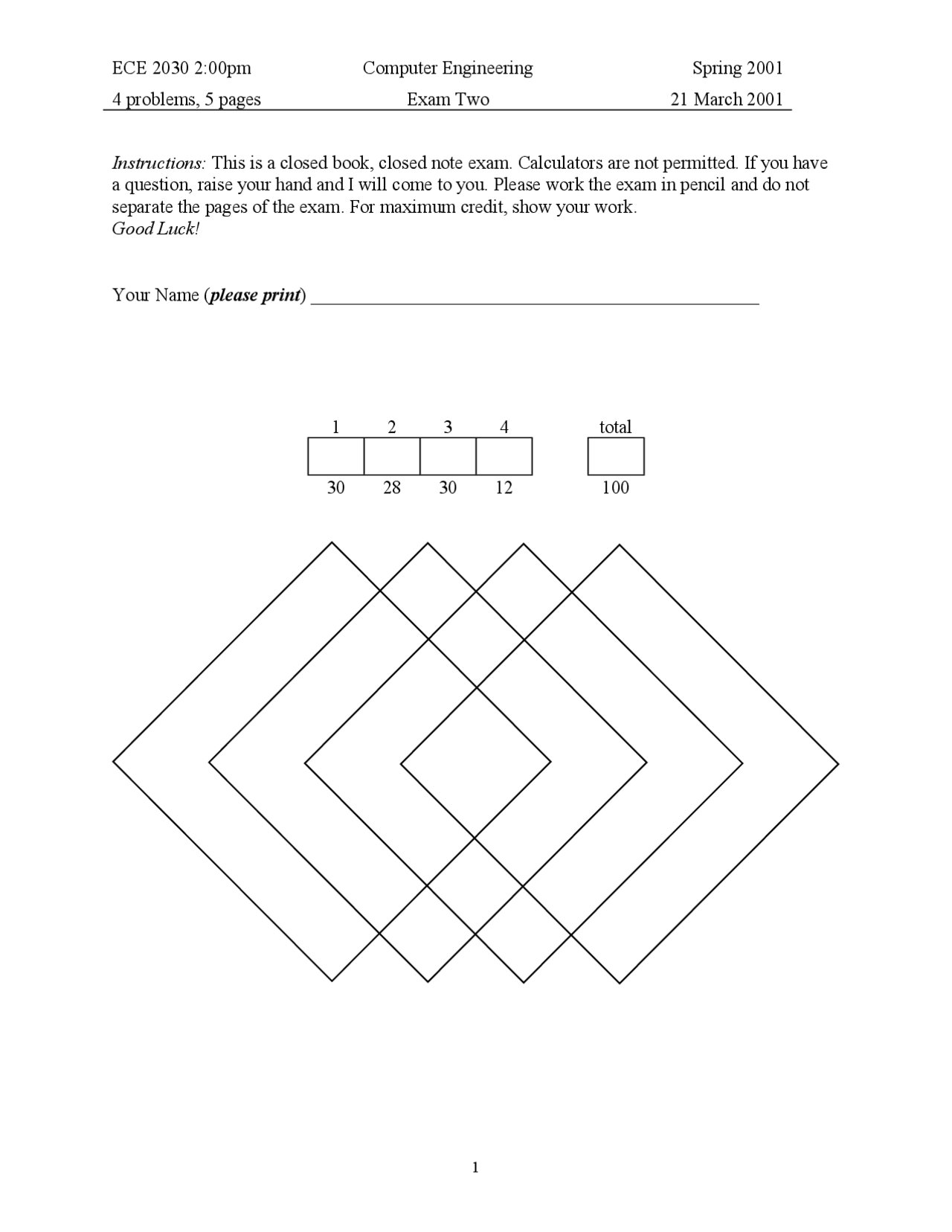 Exam 2 Introduction To Computer Engineering Ece 2030 Docsity