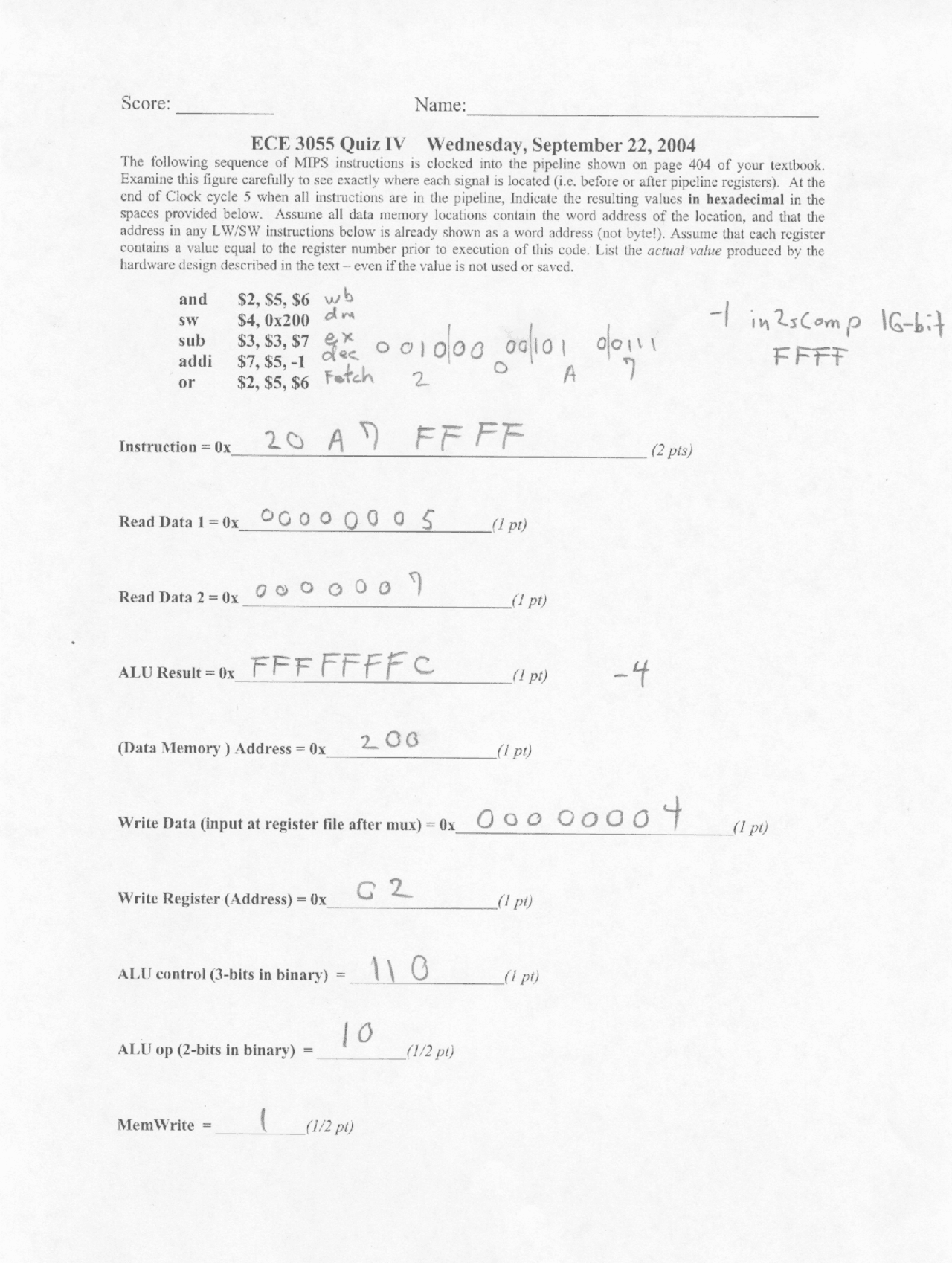 Computer Architecture and Operating Systems - Resolution of Quiz IV | ECE 3055 - Docsity