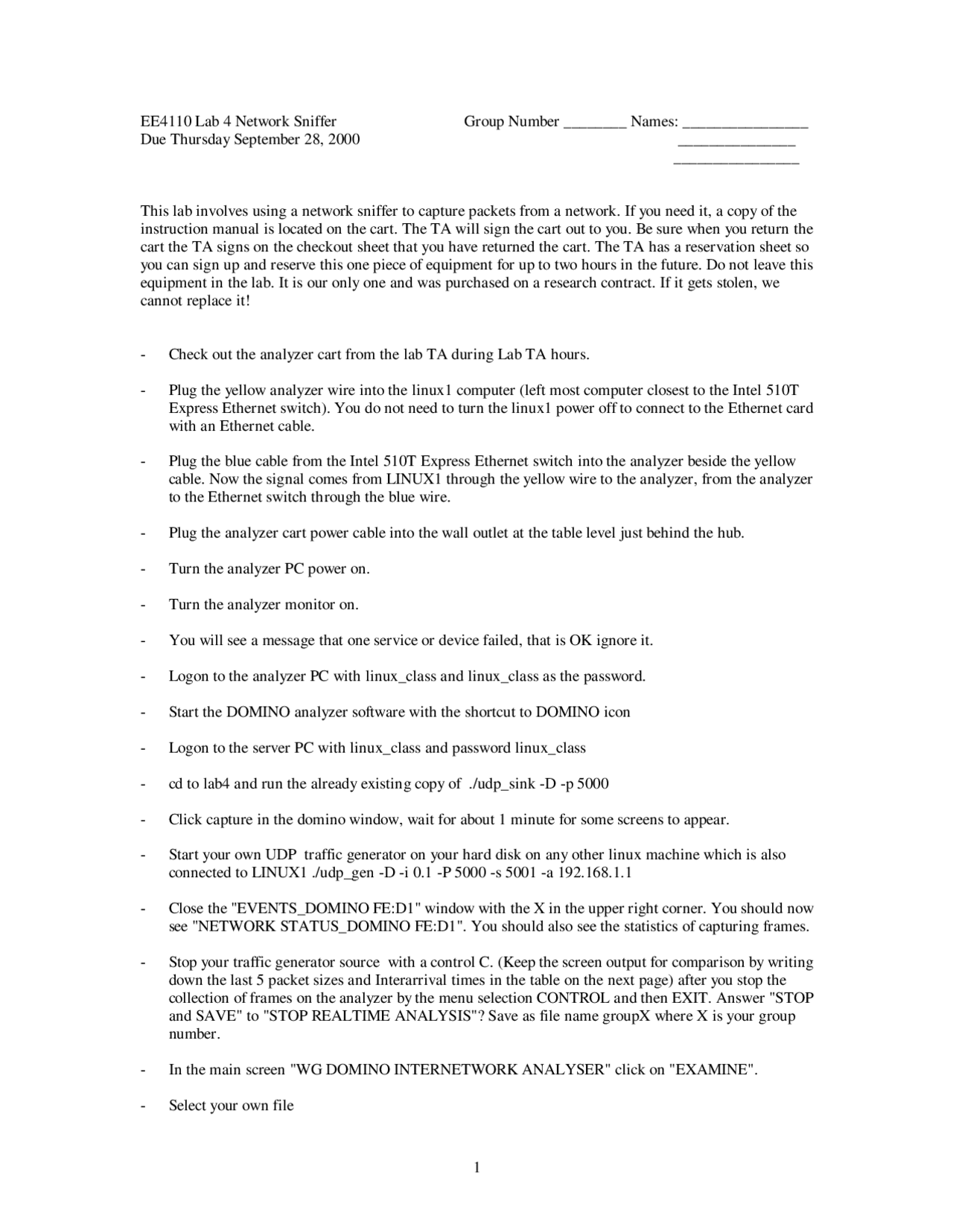 Introduction to Network Sniffer - Experiment 4 | ECE 4110 - Docsity