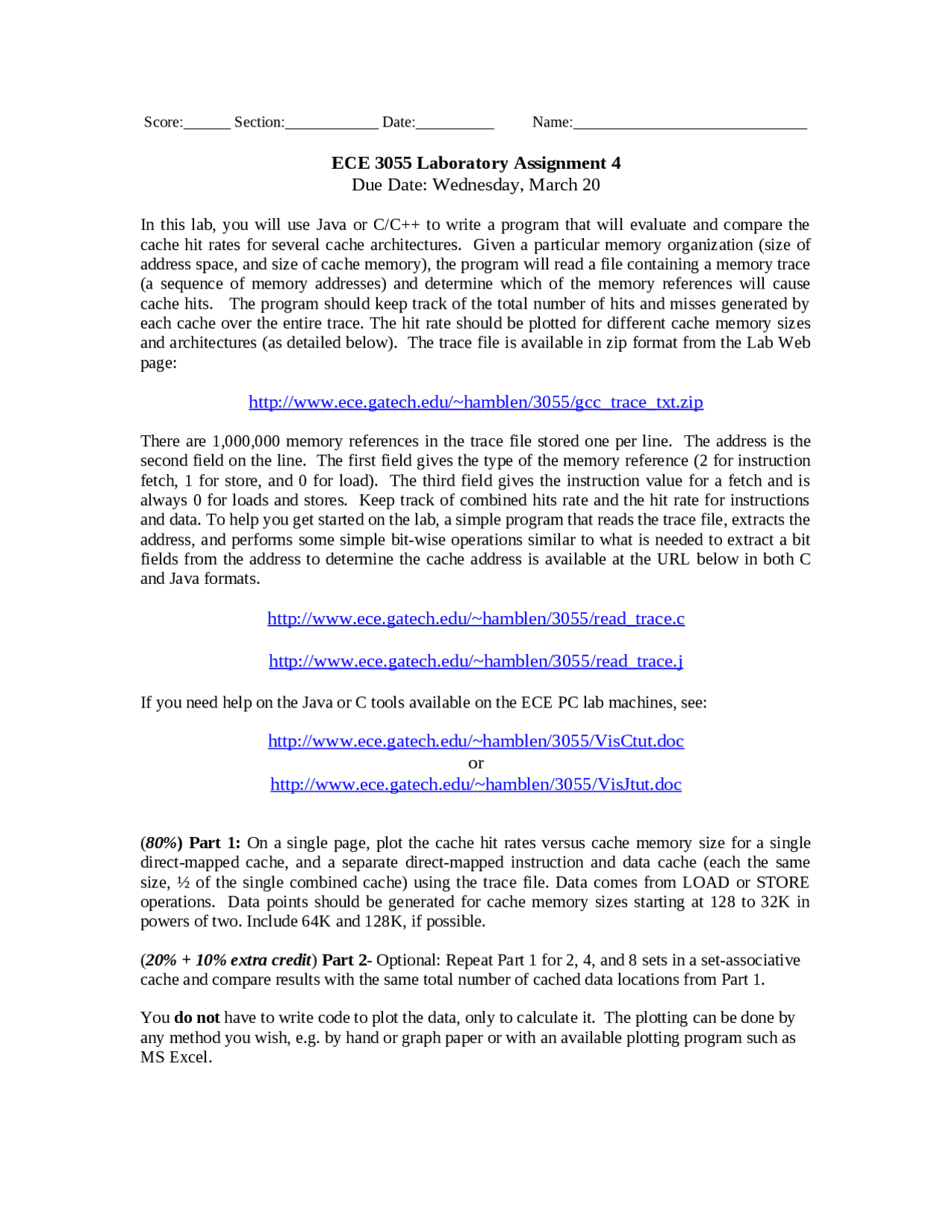 Laboratory Assignment 4 Computer Architecture And Operating System Ece 3055 Docsity