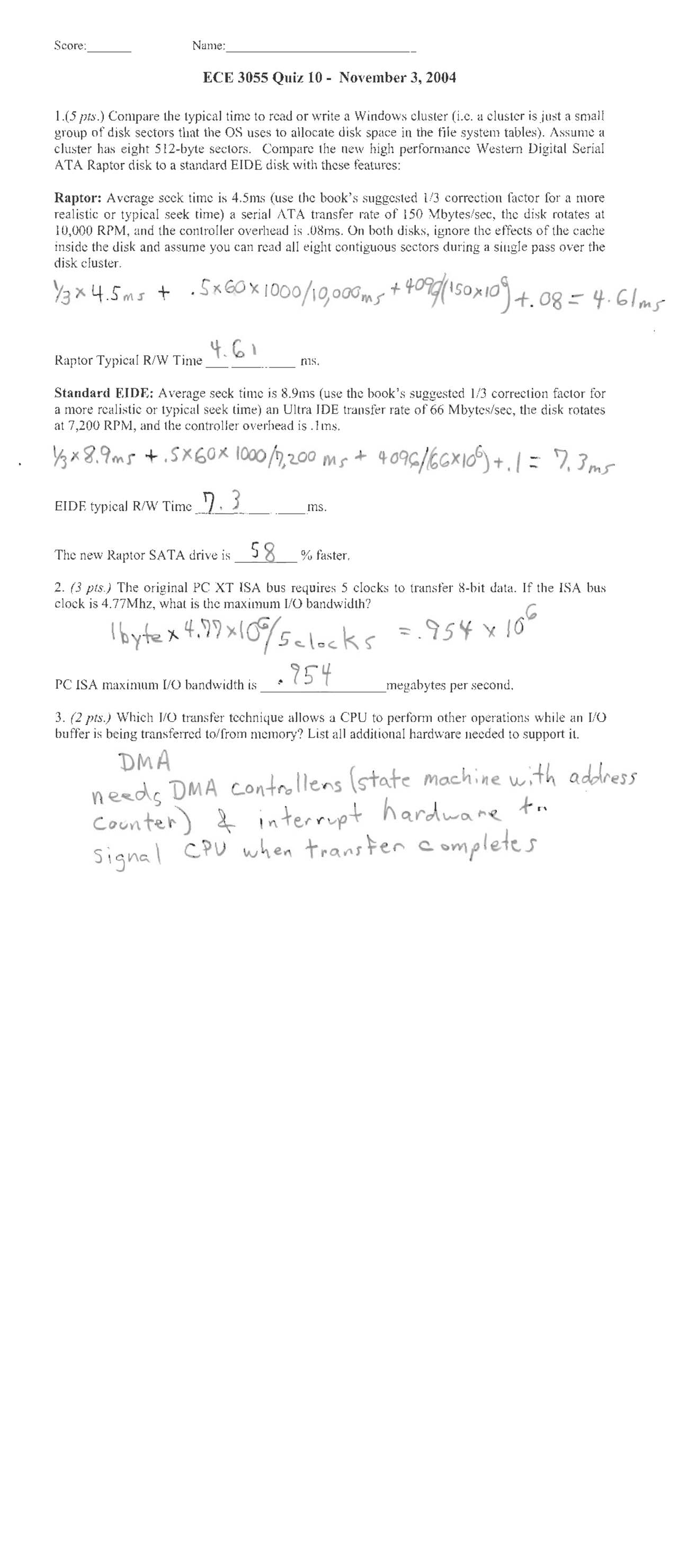 Computer Architecture And Operating Systems Quiz 10 Solutions Ece 3055 Docsity