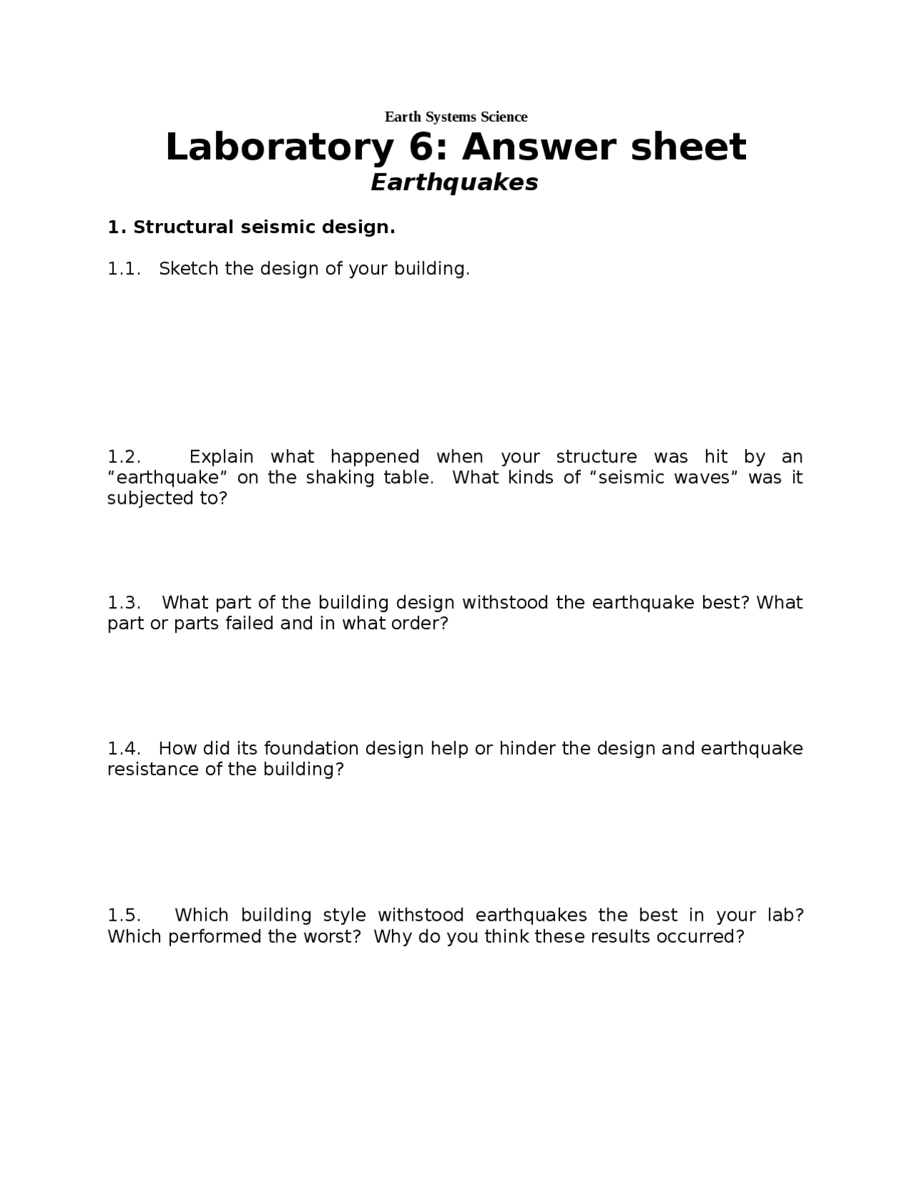 Laboratory 6 Answers Sheet Earth Systems Science Geol 107 Docsity