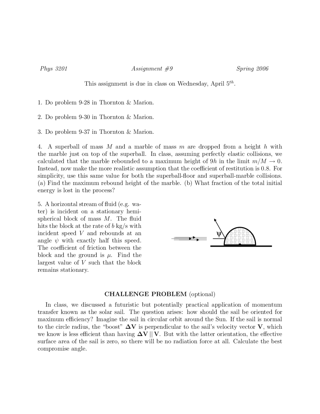 Assignment 9 for Classical Mechanics I | PHYS 3201 - Docsity