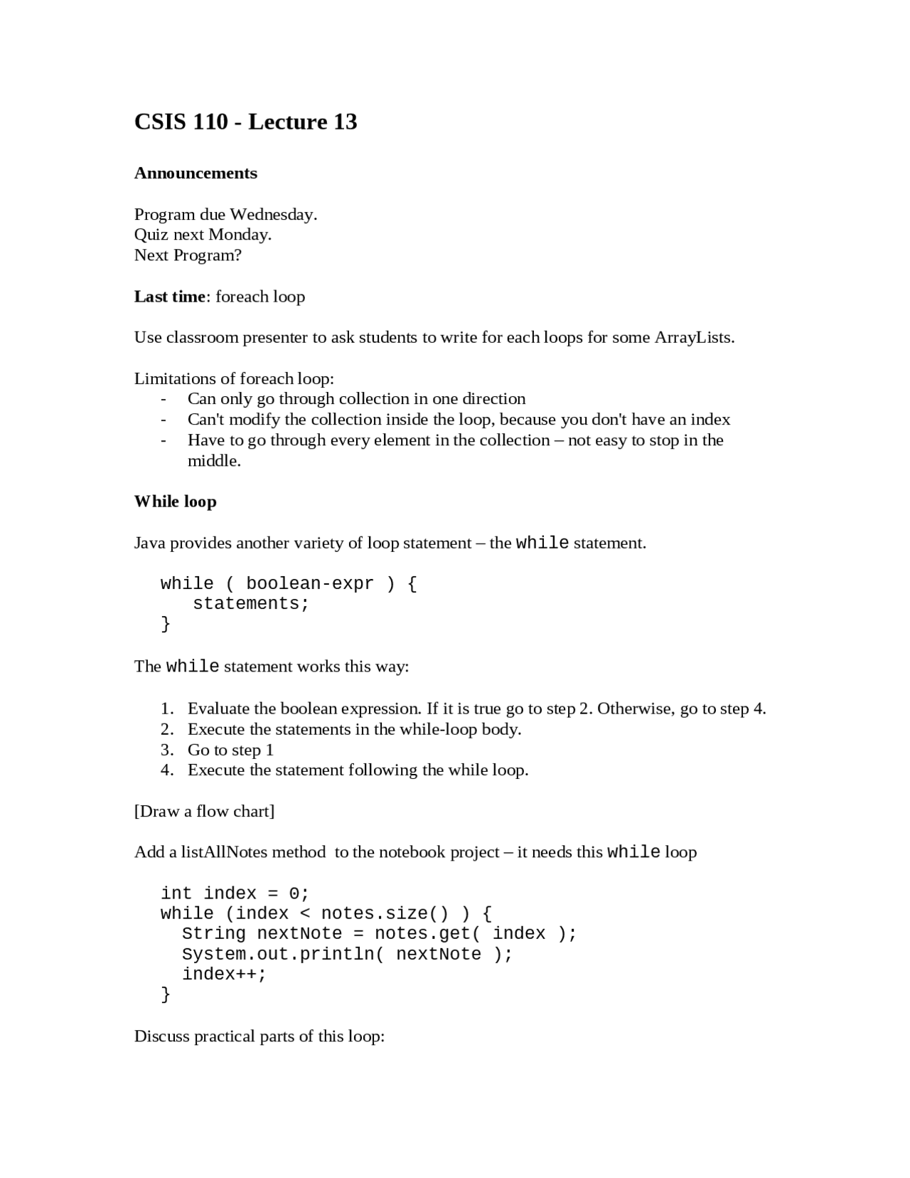 Notes On Foreach Loop In Java Introduction To Programming In Java Csis 110 Docsity