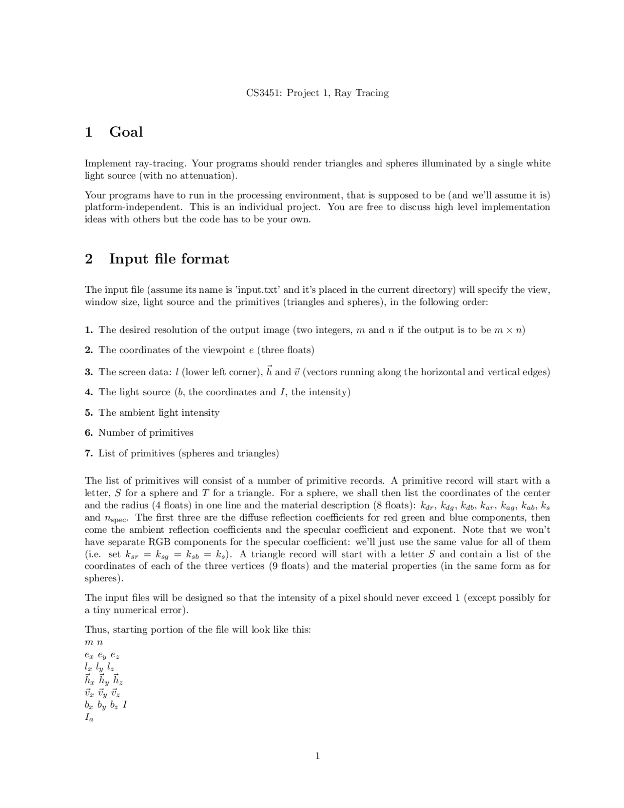 Project 1 Ray Tracing Computer Graphics Cs 3451 Docsity