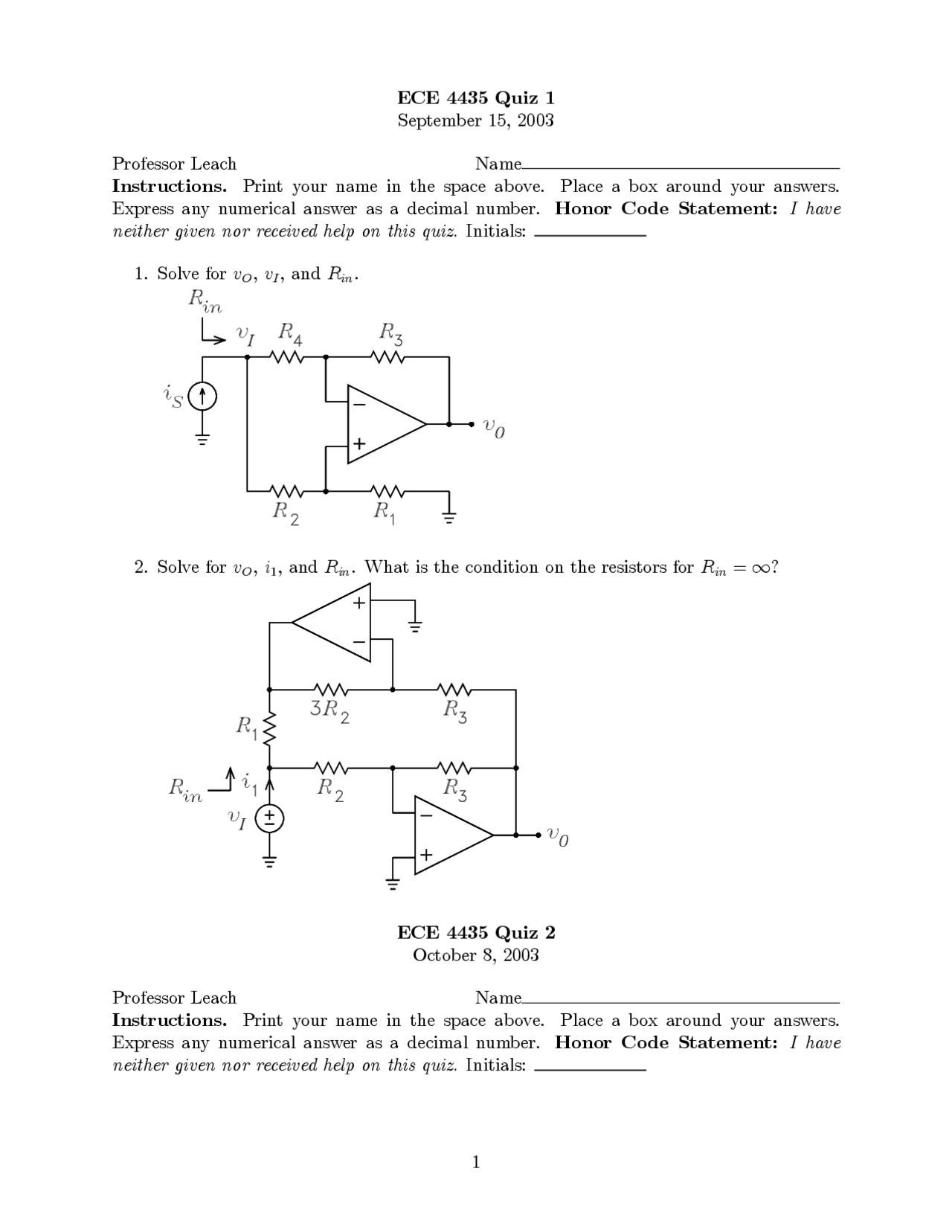 6 Questions With Solution Operational Amplifier Design Exam 1 Ece