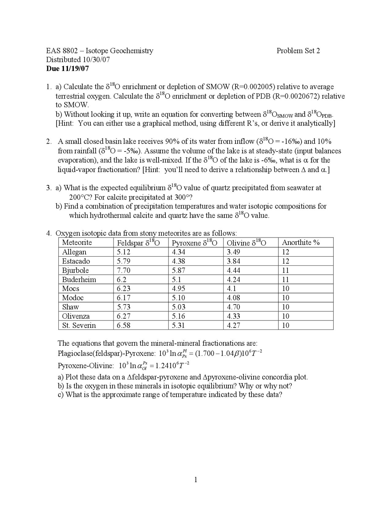 Problem Set 2 Introduction To Geophysics 2007 Eas 8802 Docsity