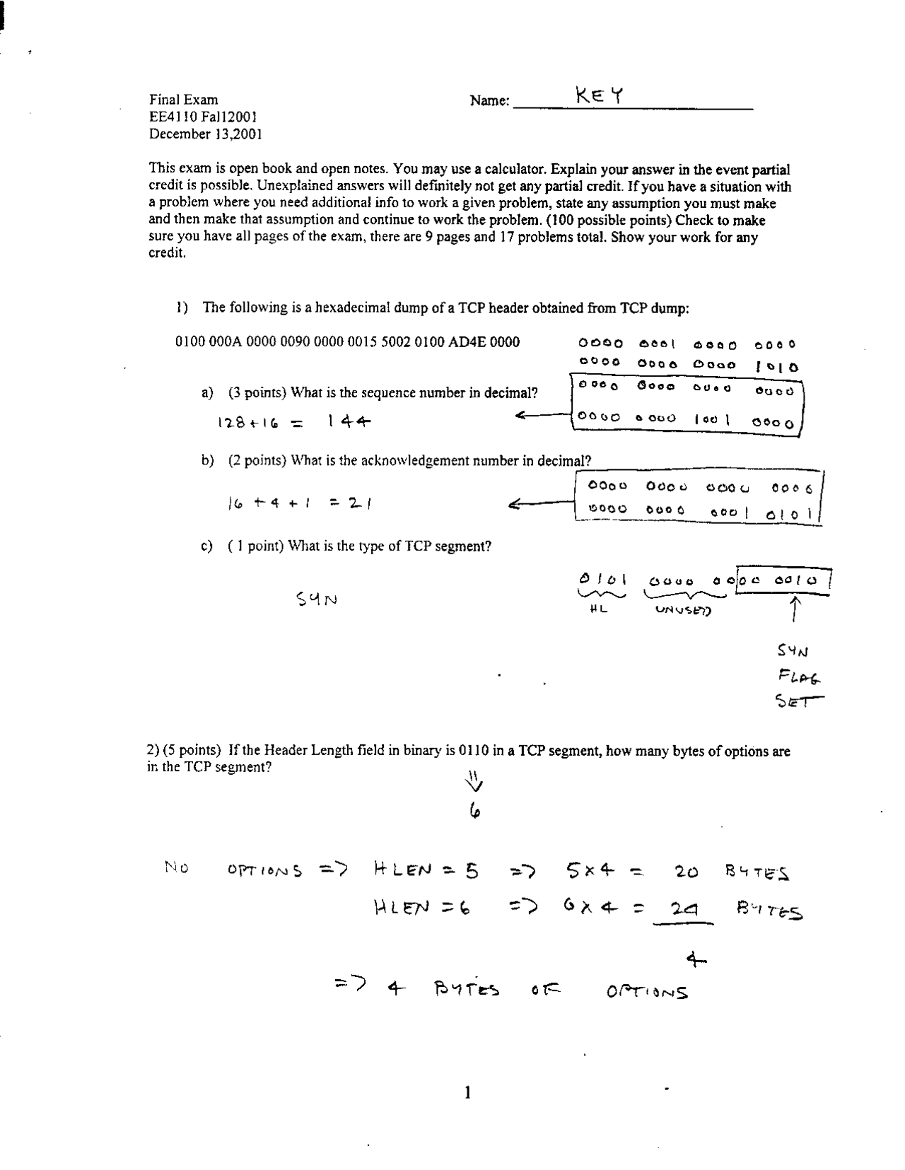 Internetwork Programming Solved Test 1 Fall 2001 Ece 4110 Docsity